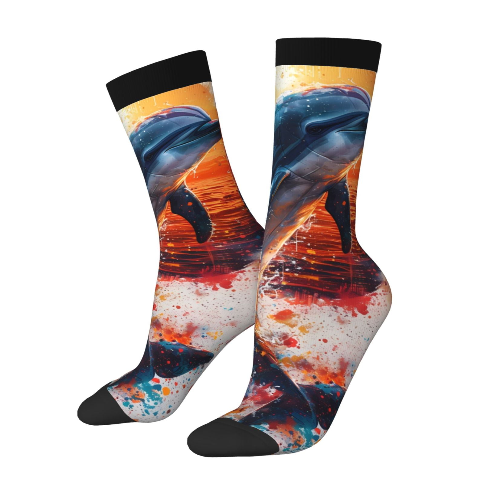 Balery Sunset Ocean Watercolor Dolphin Pattern Crew Socks Unisex– Soft ...