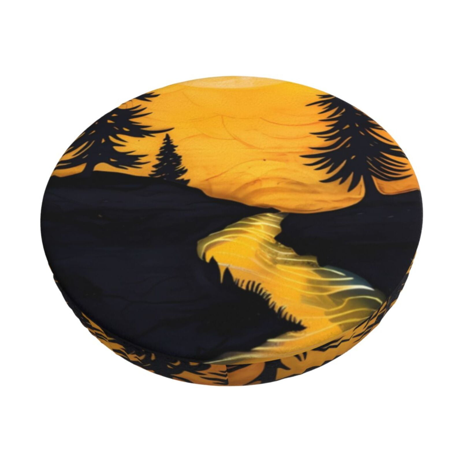 Balery Sunset River Pine Trees Round Bar Stool Seat Covers Velvet ...
