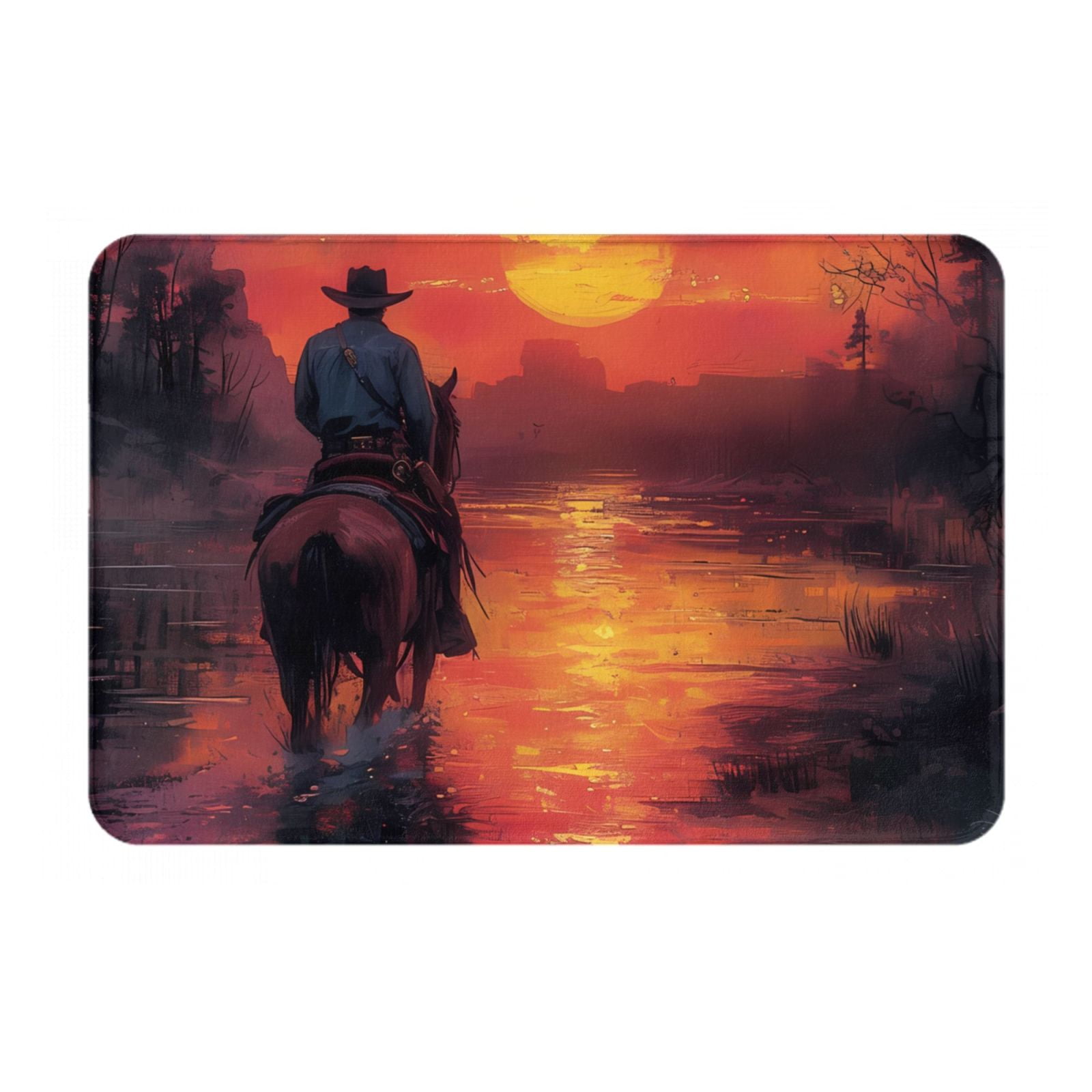Balery Sunset River Western Cowboy Doormat, Durable Flannel Fabric ...