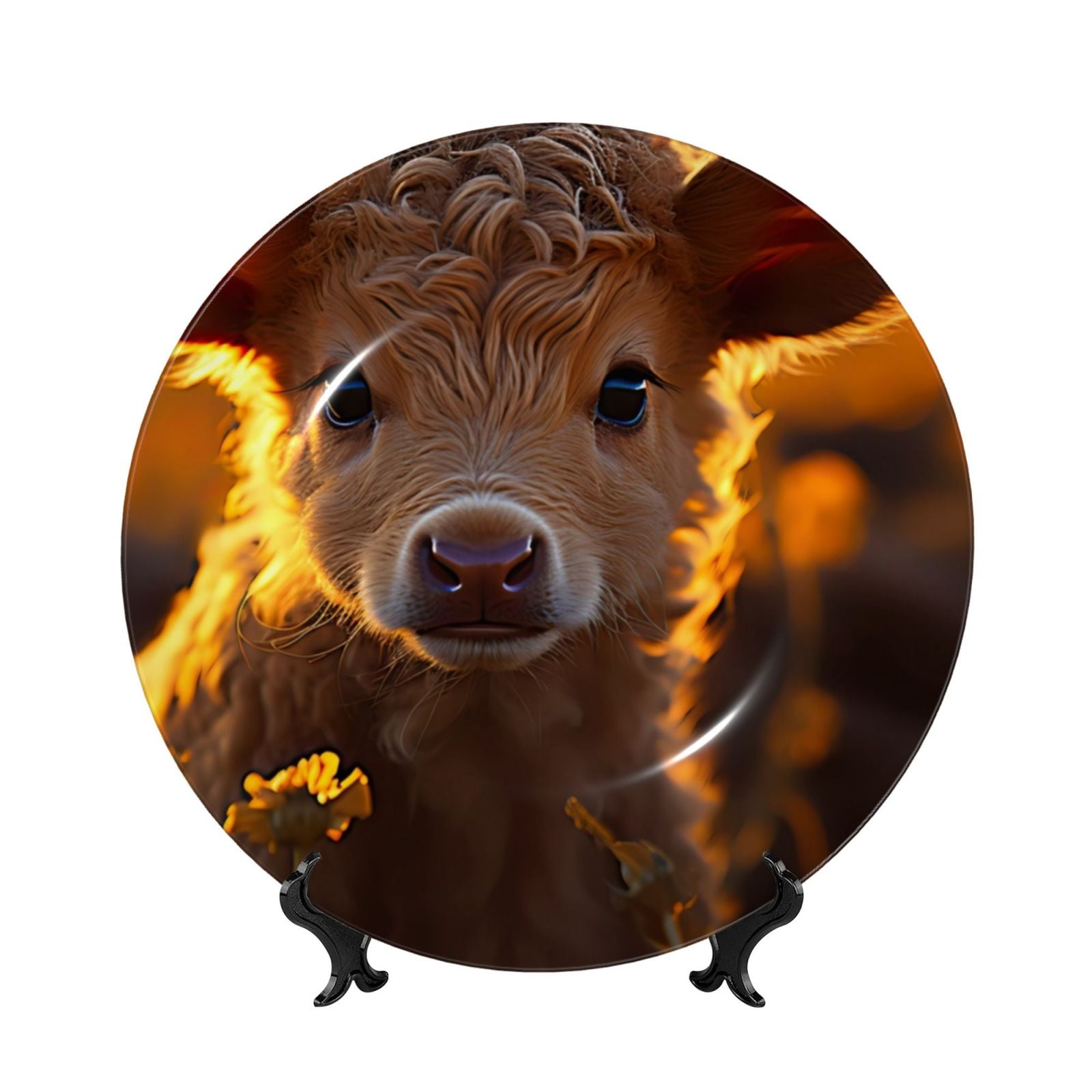 Balery Sunset Sunflower Cow Print Bone China Decorative Plate Ceramic ...