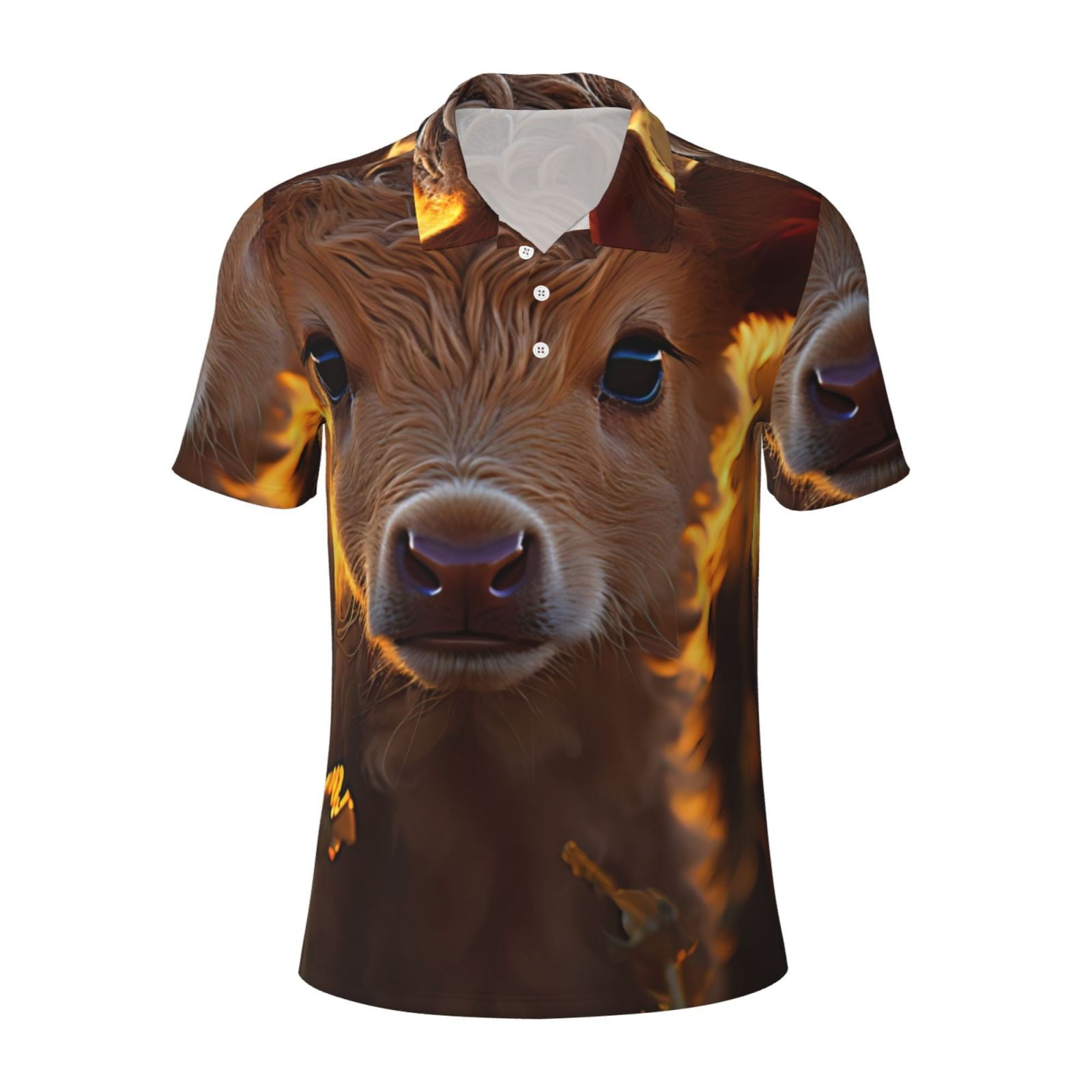 Balery Sunset Sunflower Cow Printed Men’s Short Sleeve Polo Shirt ...
