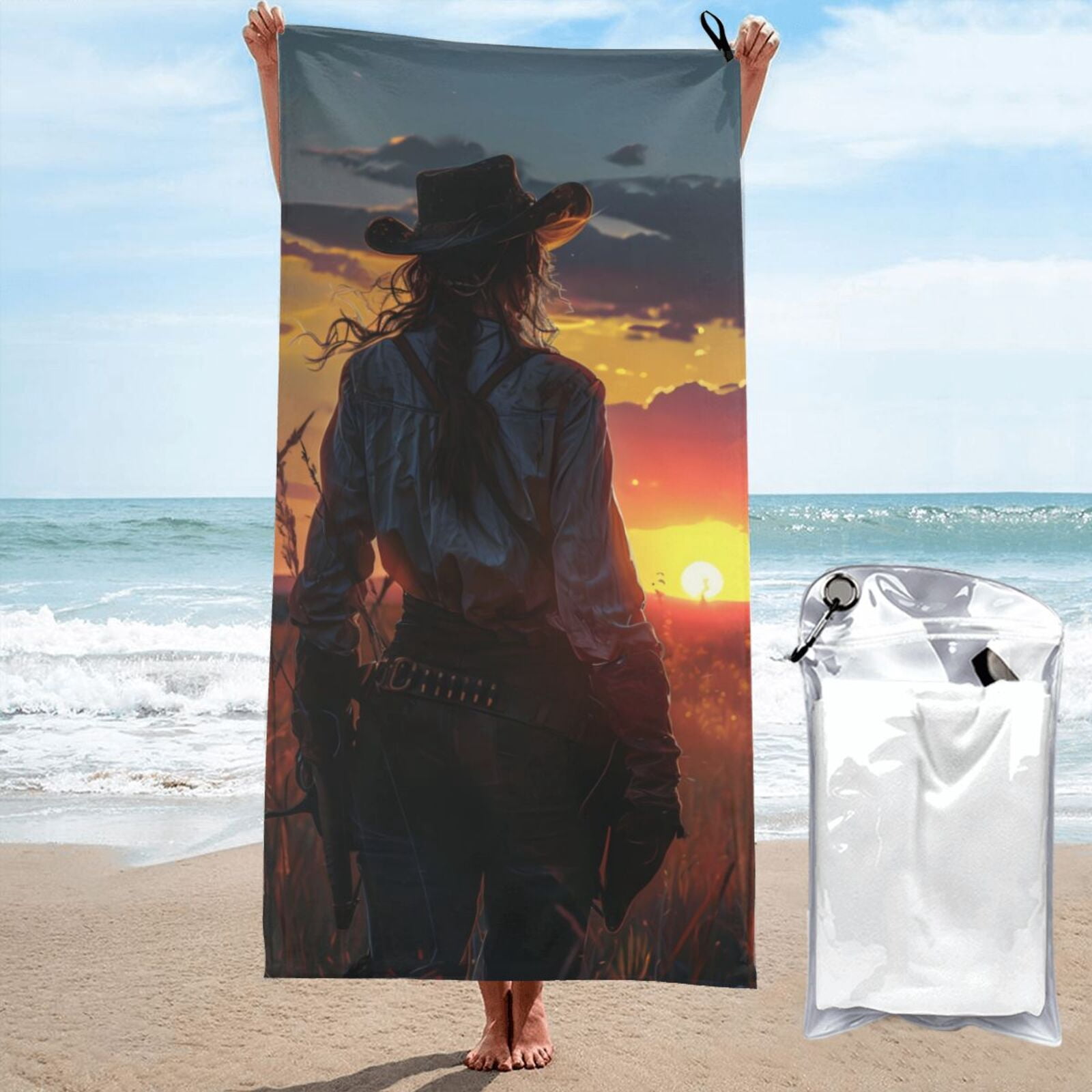 Balery Sunset Western Cowgirl Print Towels - Luxurious Jumbo Bath Sheet ...