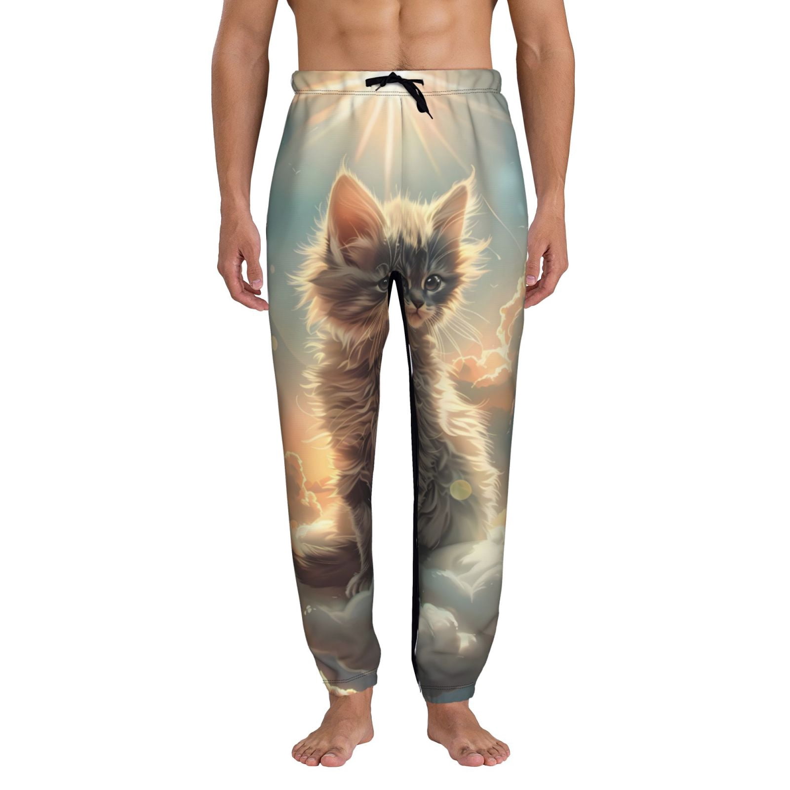 Balery Sunshine Cloud Kitten Pattern Joggers for Men Athletic Workout ...