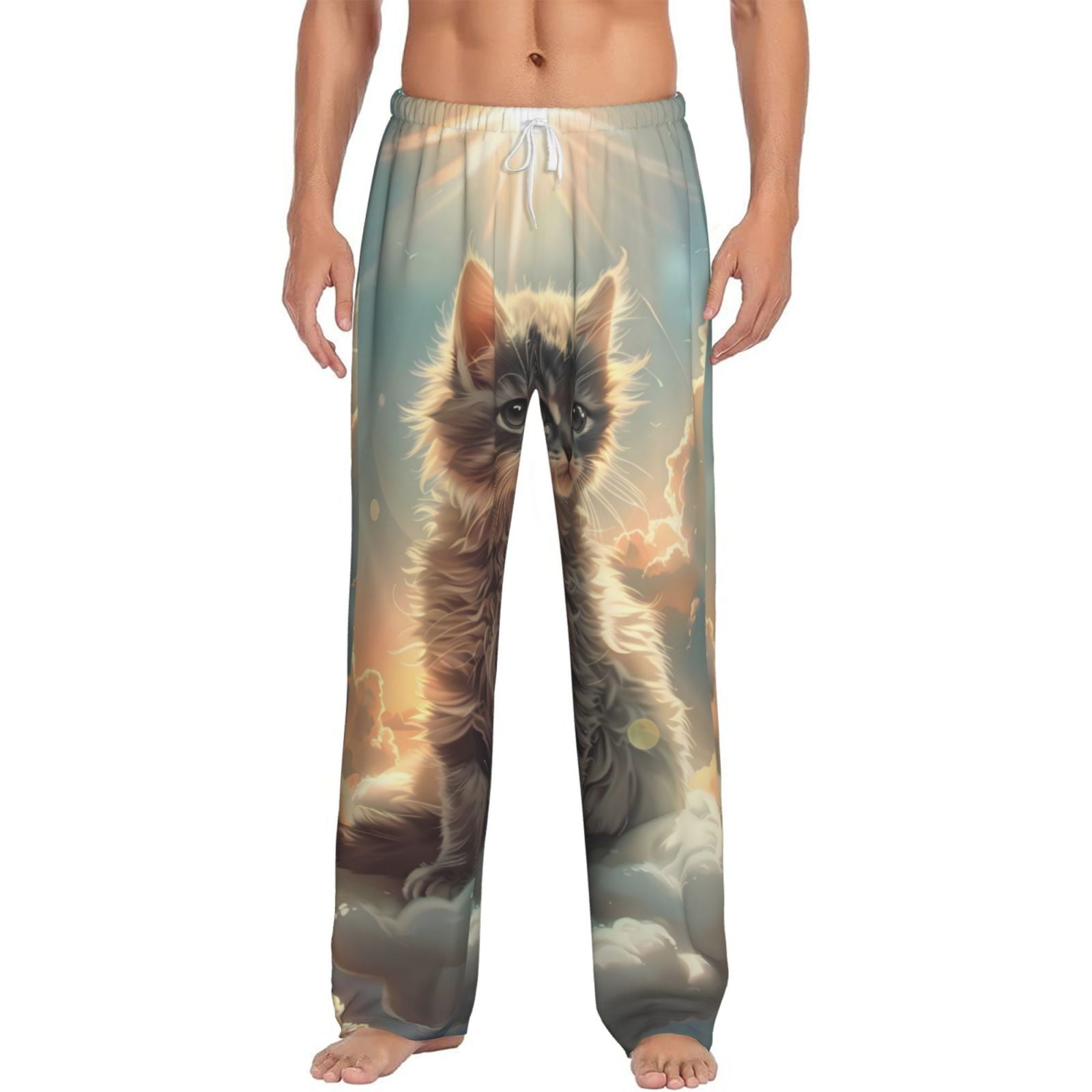 Balery Sunshine Cloud Kitten print Men's Pajama Pants,Ultra Lightweight Pjs,Lounge Pant-Medium ...