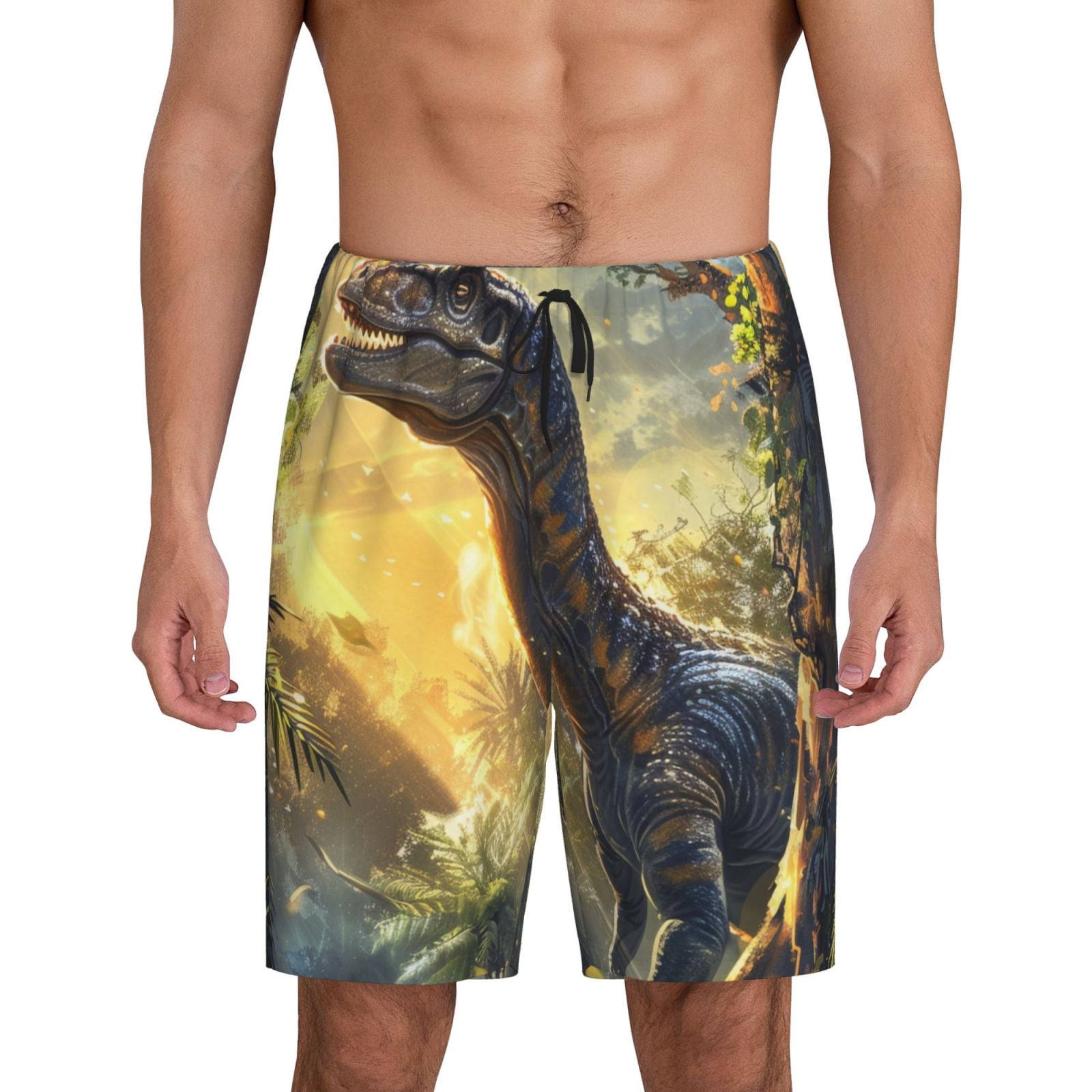 Balery Sunshine Jungle Dinosaur Men's Cotton Knit Pajama Shorts ...