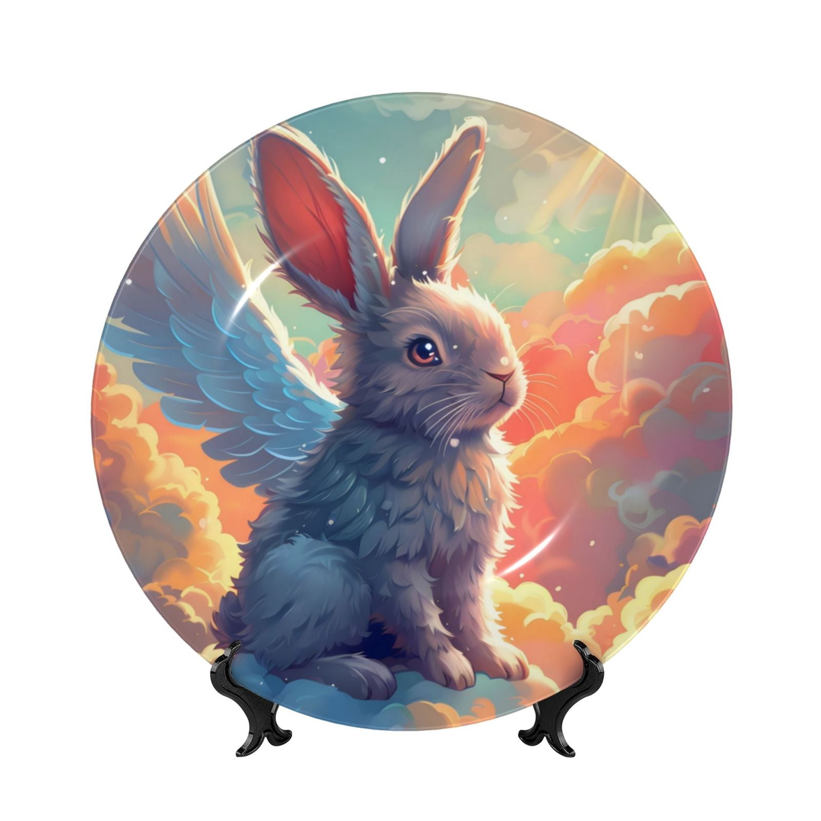 Balery Sunshine Winged Rabbit Print Bone China Decorative Plate Ceramic ...