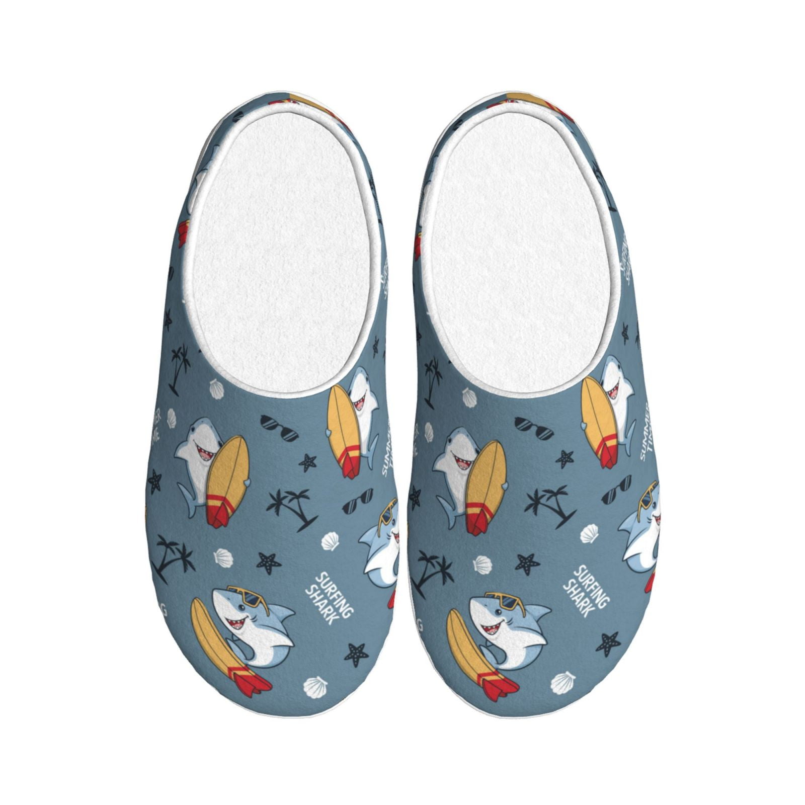 Balery Surf Shark Pattern Women's Fuzzy Memory Foam Slippers Fluffy ...