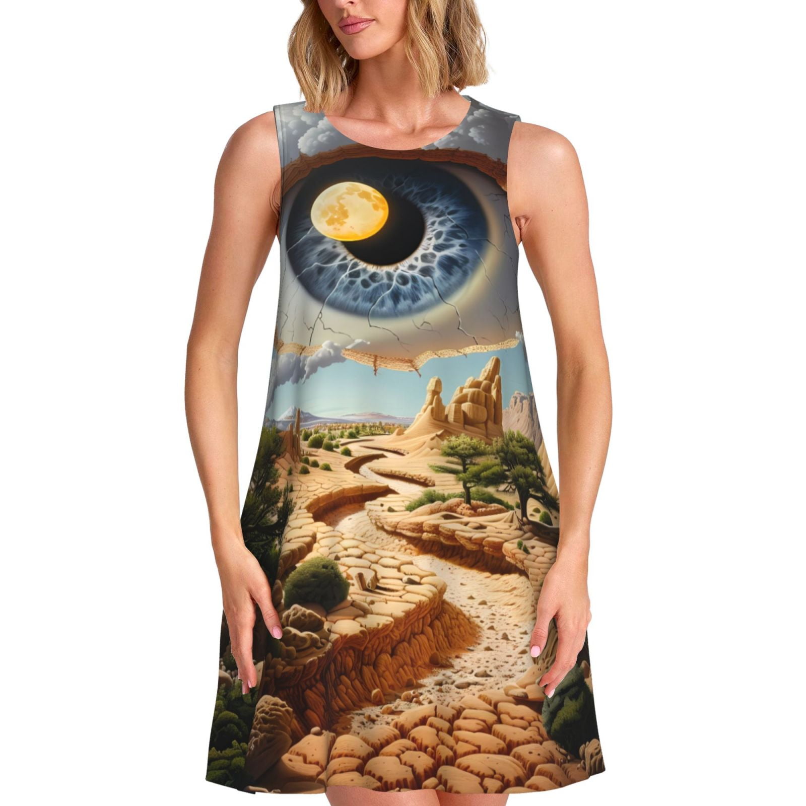 Balery Surreal Desert Eye Landscape Pattern Women’s Summer Dresses ...
