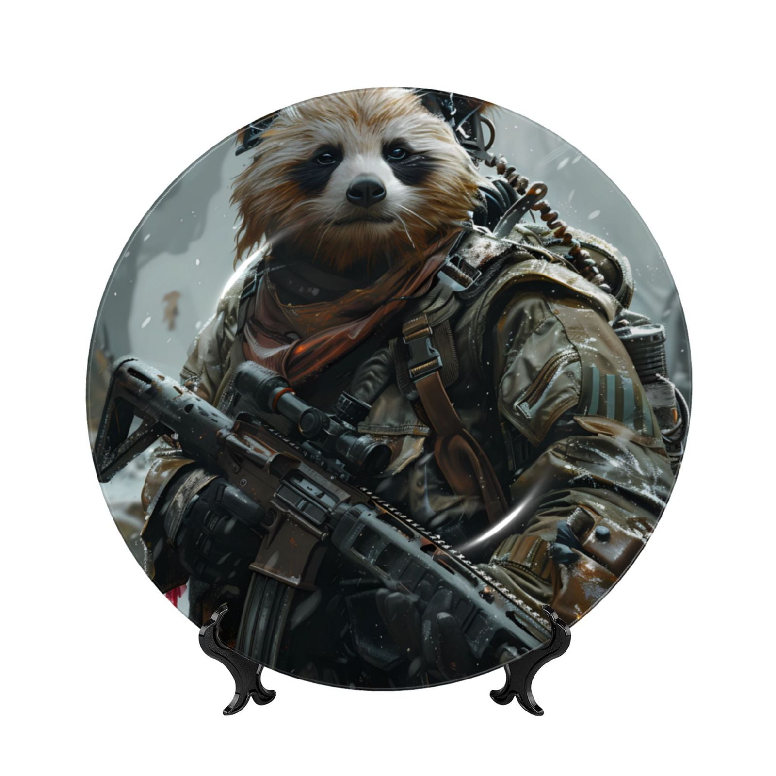 Balery Surreal Panda Warrior Print Bone China Decorative Plate Ceramic ...