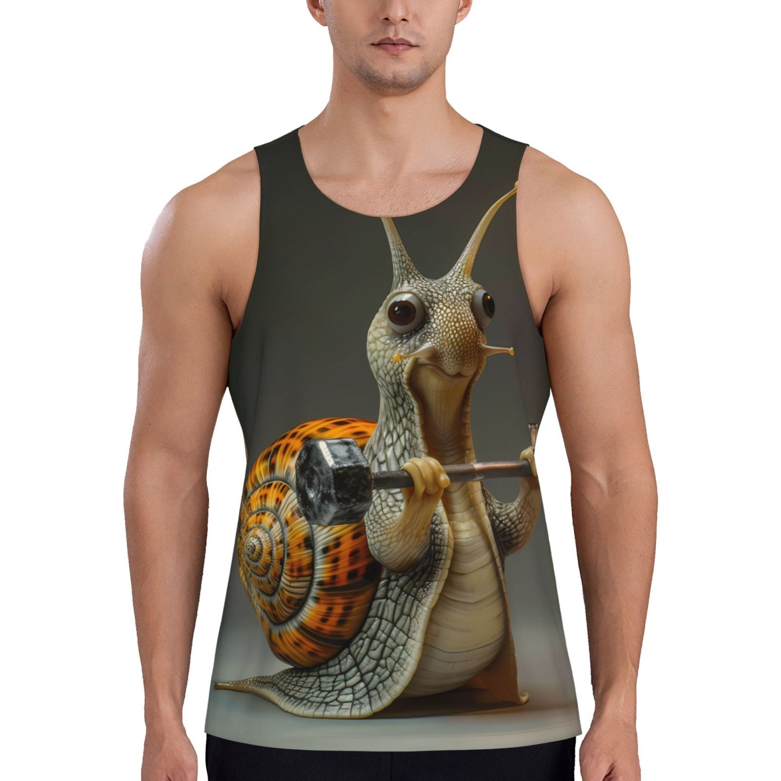Balery Surreal Weightlifting Snail Pattern Men's Workout Tank Top Gym ...