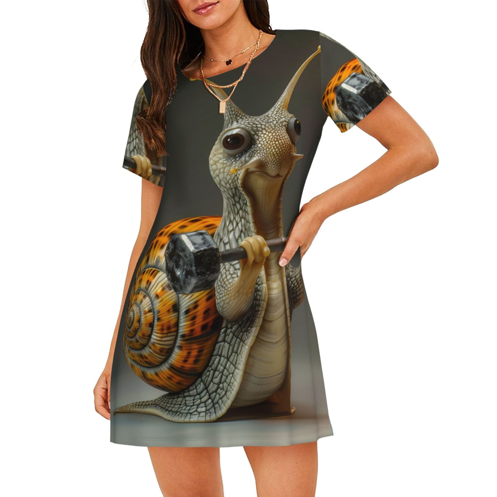 Balery Surreal Weightlifting Snail Pattern Womens Short Sleeve ...