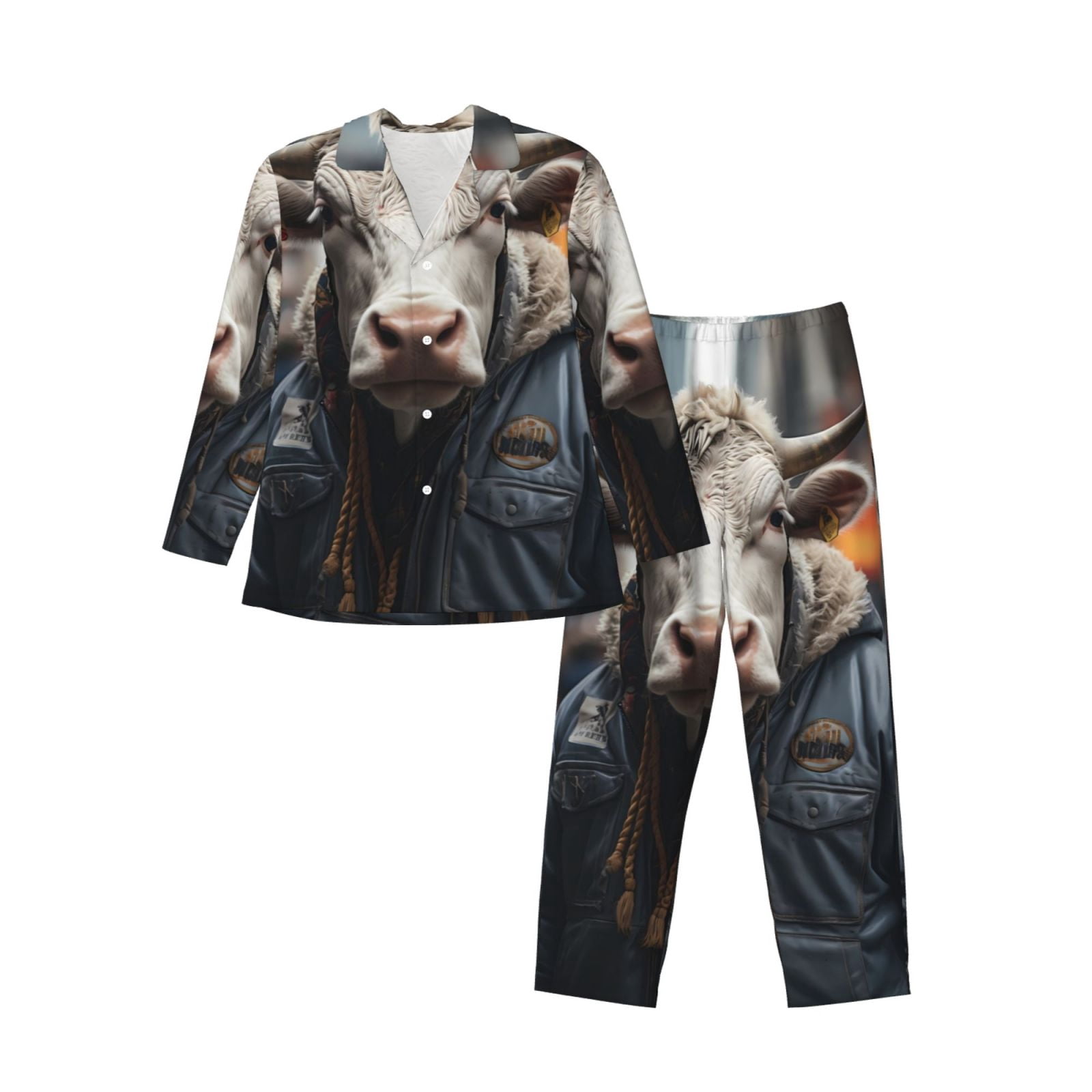 Balery Surrealist Cow Pattern Pajama Sets for Men Long Sleeve 2 Piece ...