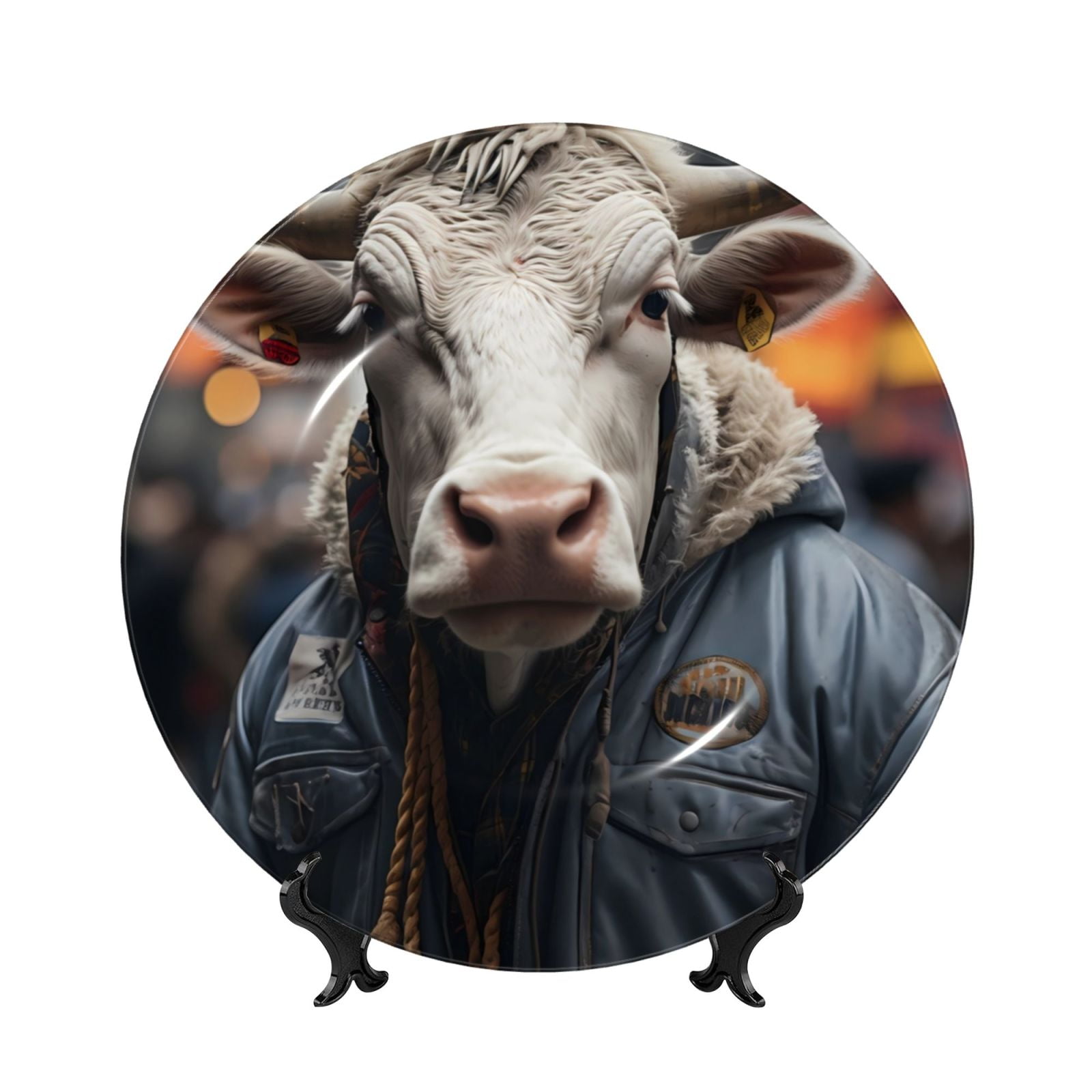 Balery Surrealist Cow Print Bone China Decorative Plate Ceramic Dinner ...