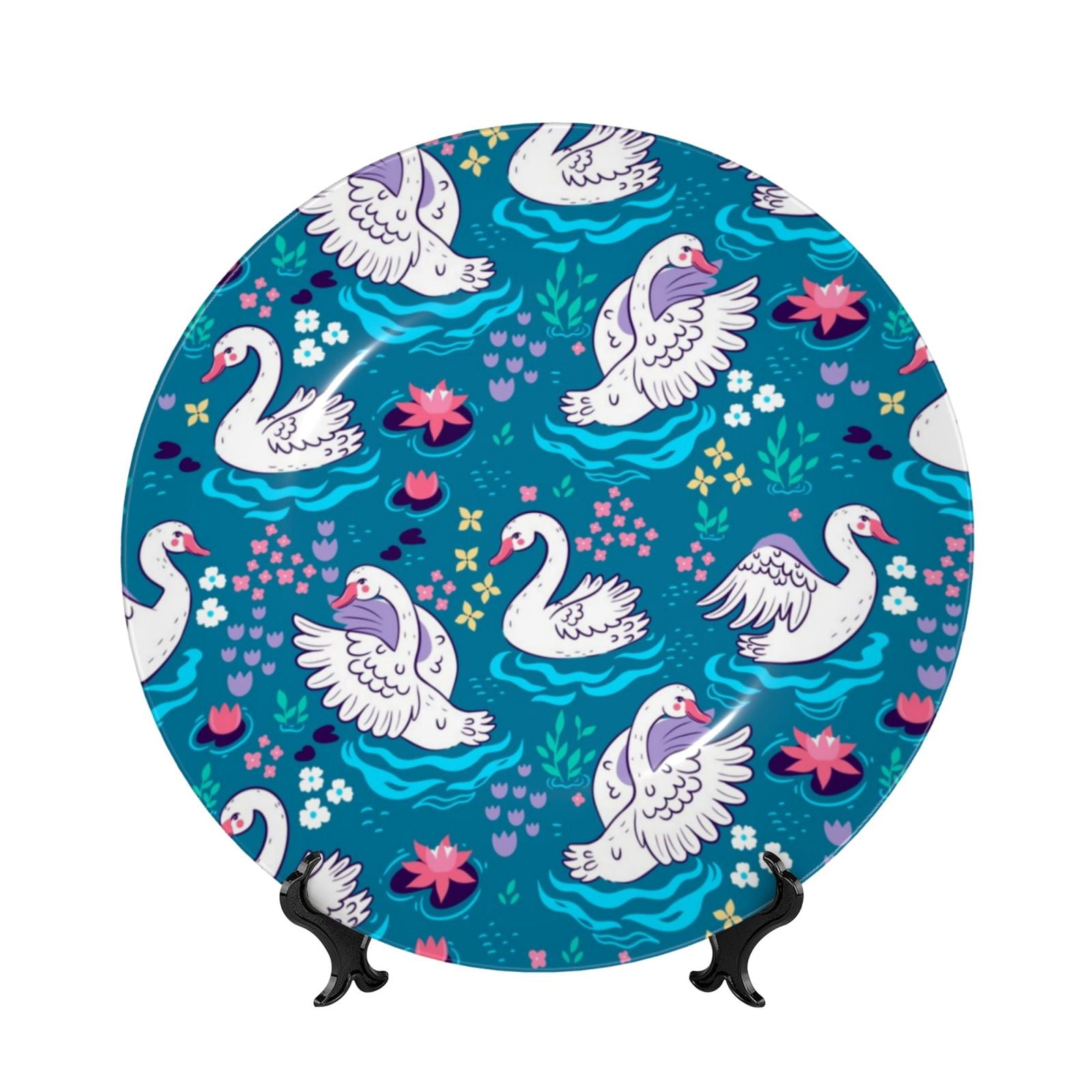 Balery Swan On The Pond Print Bone China Decorative Plate Ceramic ...