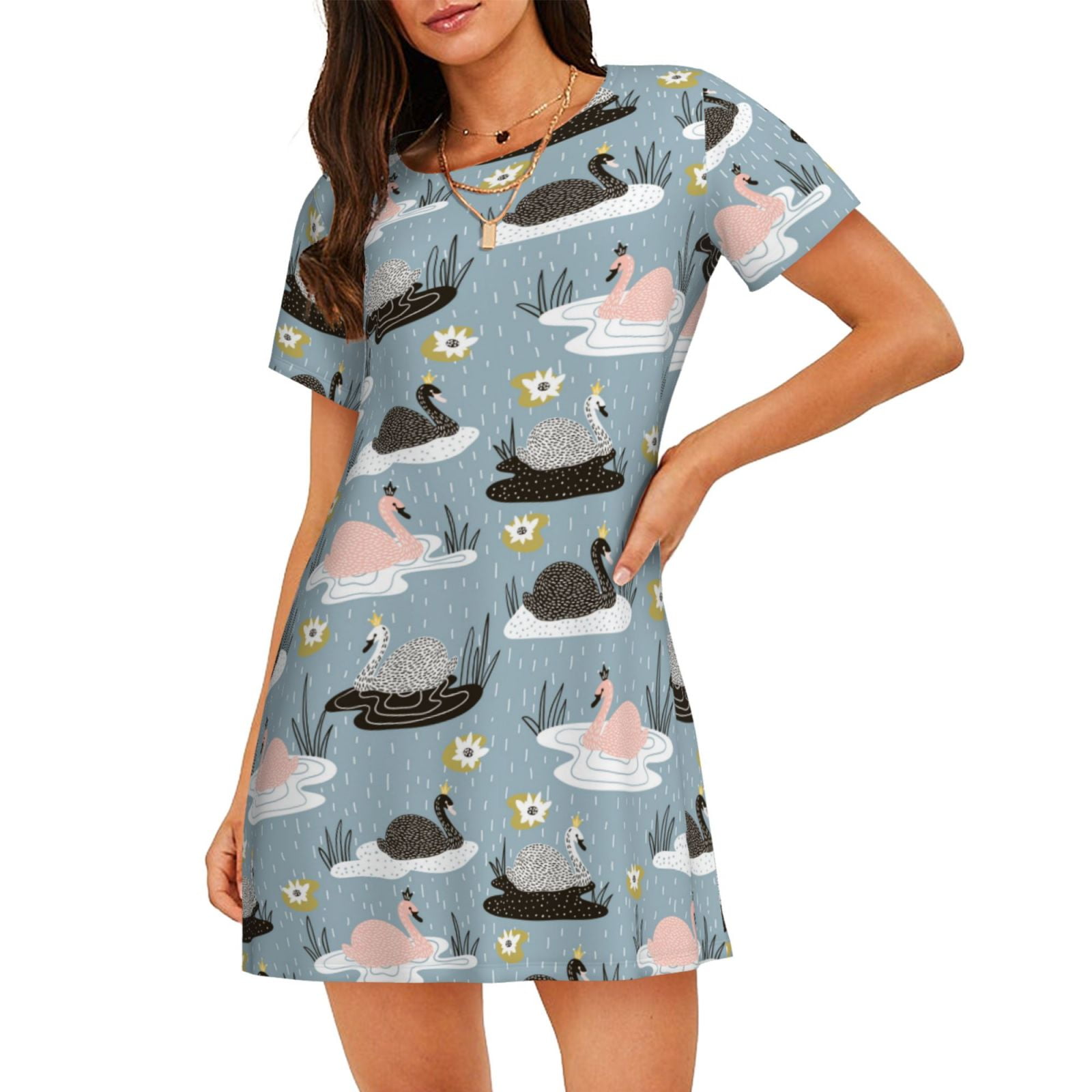 Balery Swan Princess On Lake Pattern Womens Short Sleeve Sleepshirt ...