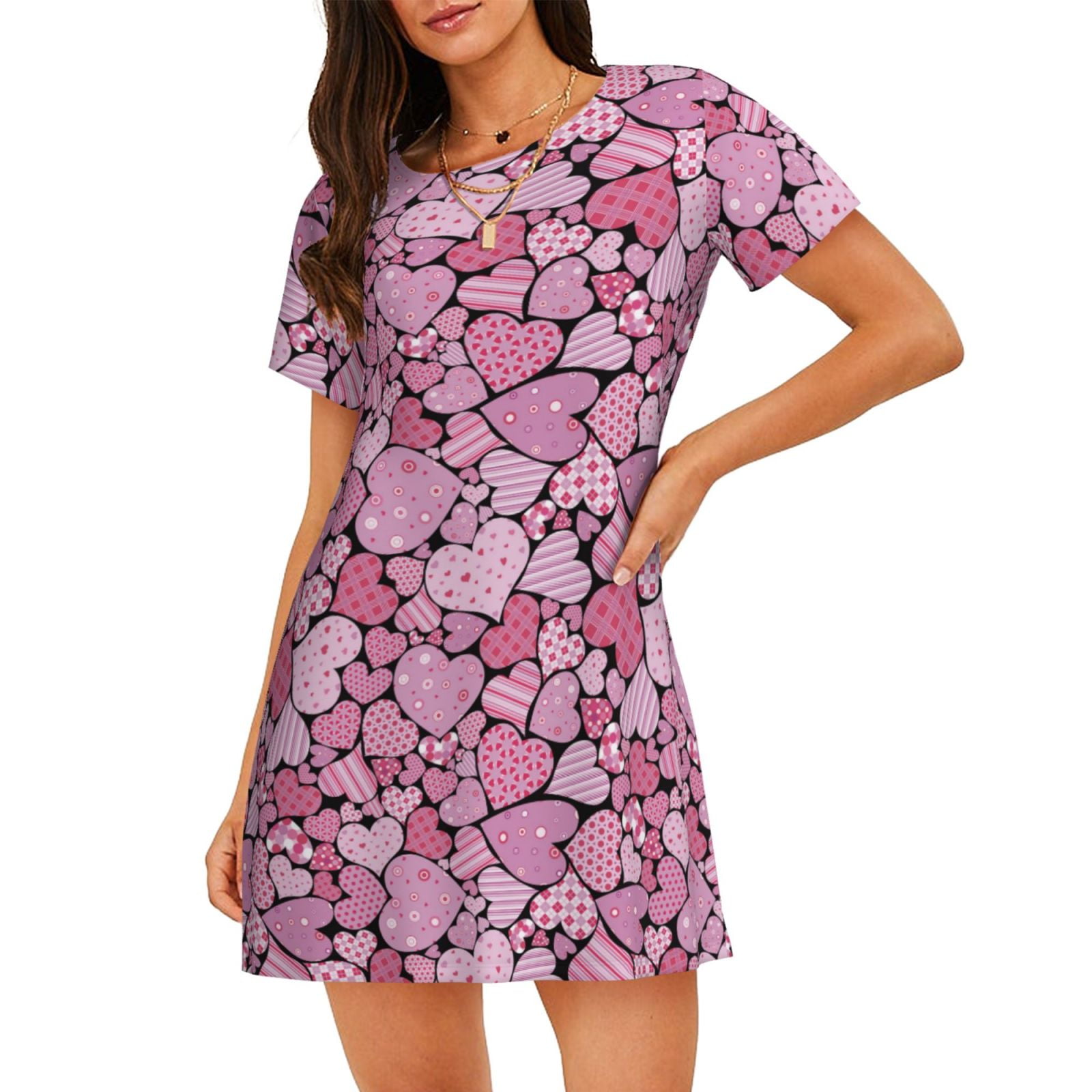 Balery Sweet Heart Pattern Womens Short Sleeve Sleepshirt Scoopneck ...