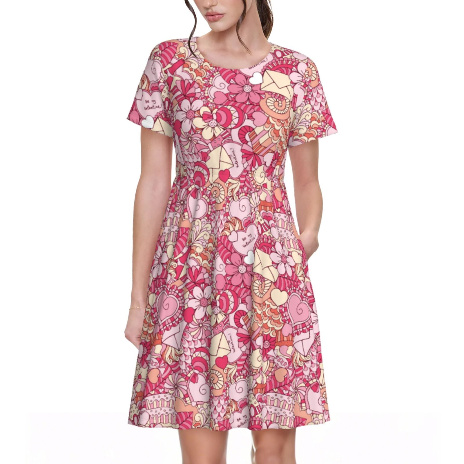 Balery Sweet Pattern Womens Dresses Loose Short sleeve Sundresses ...