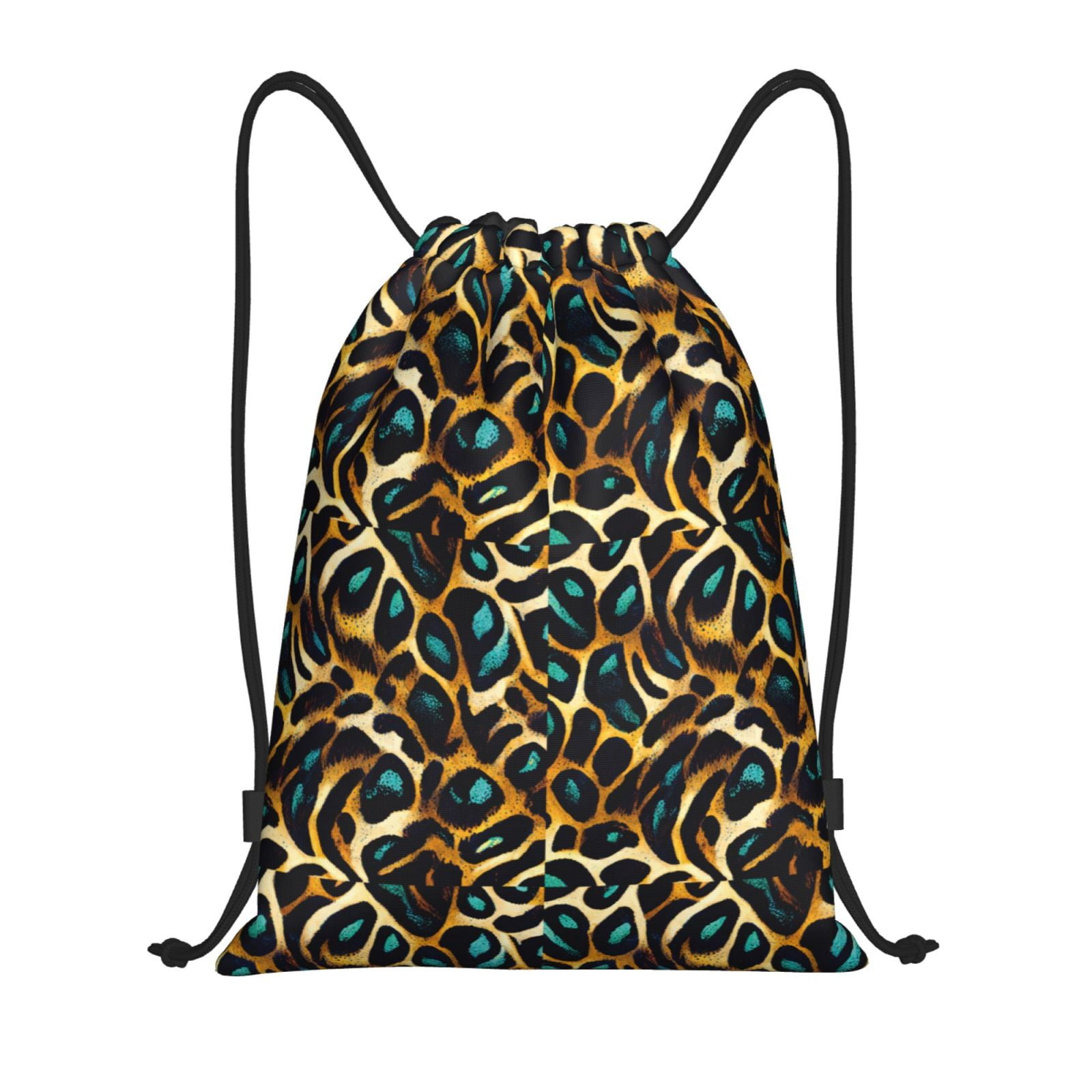 Balery Teal Leopard Pattern Drawstring Backpack Bag Sport Gym Sackpack ...