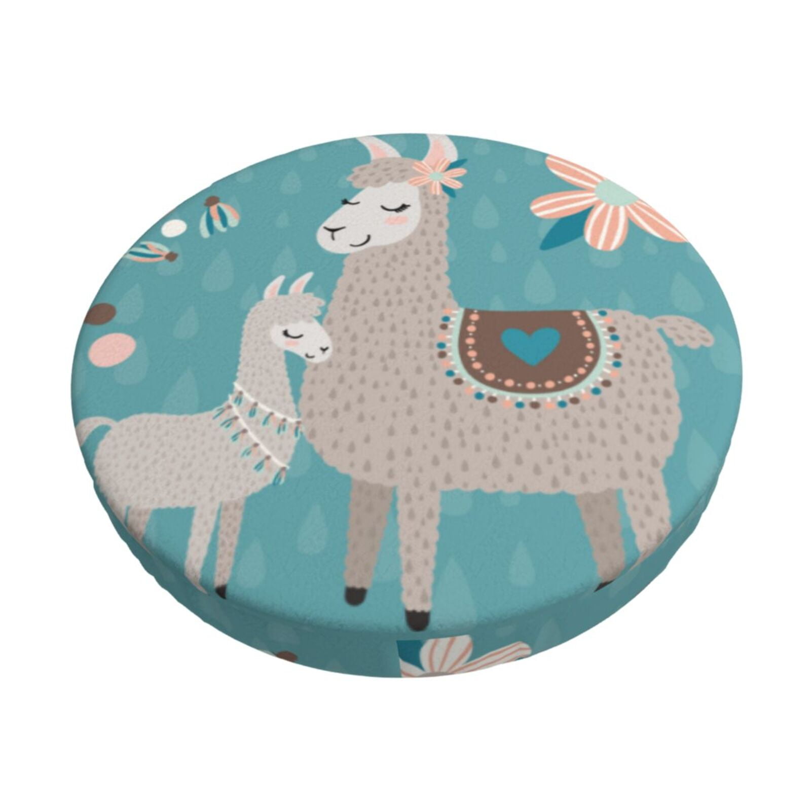Balery Teal Mama Llama Round Bar Stool Seat Covers Velvet Fabric ...
