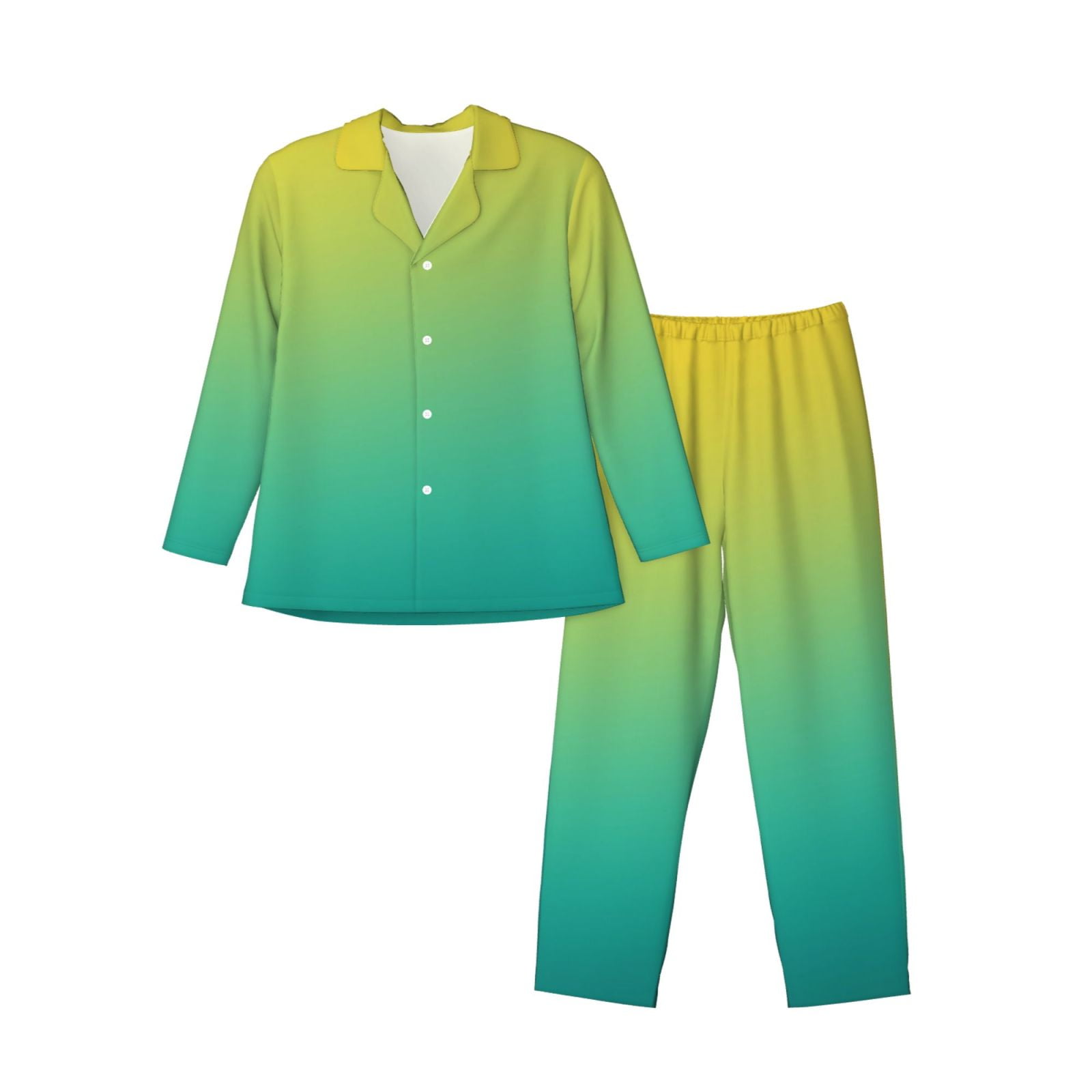 Balery Teal To Yellow Gradient Pattern Pajama Sets for Men Long Sleeve ...