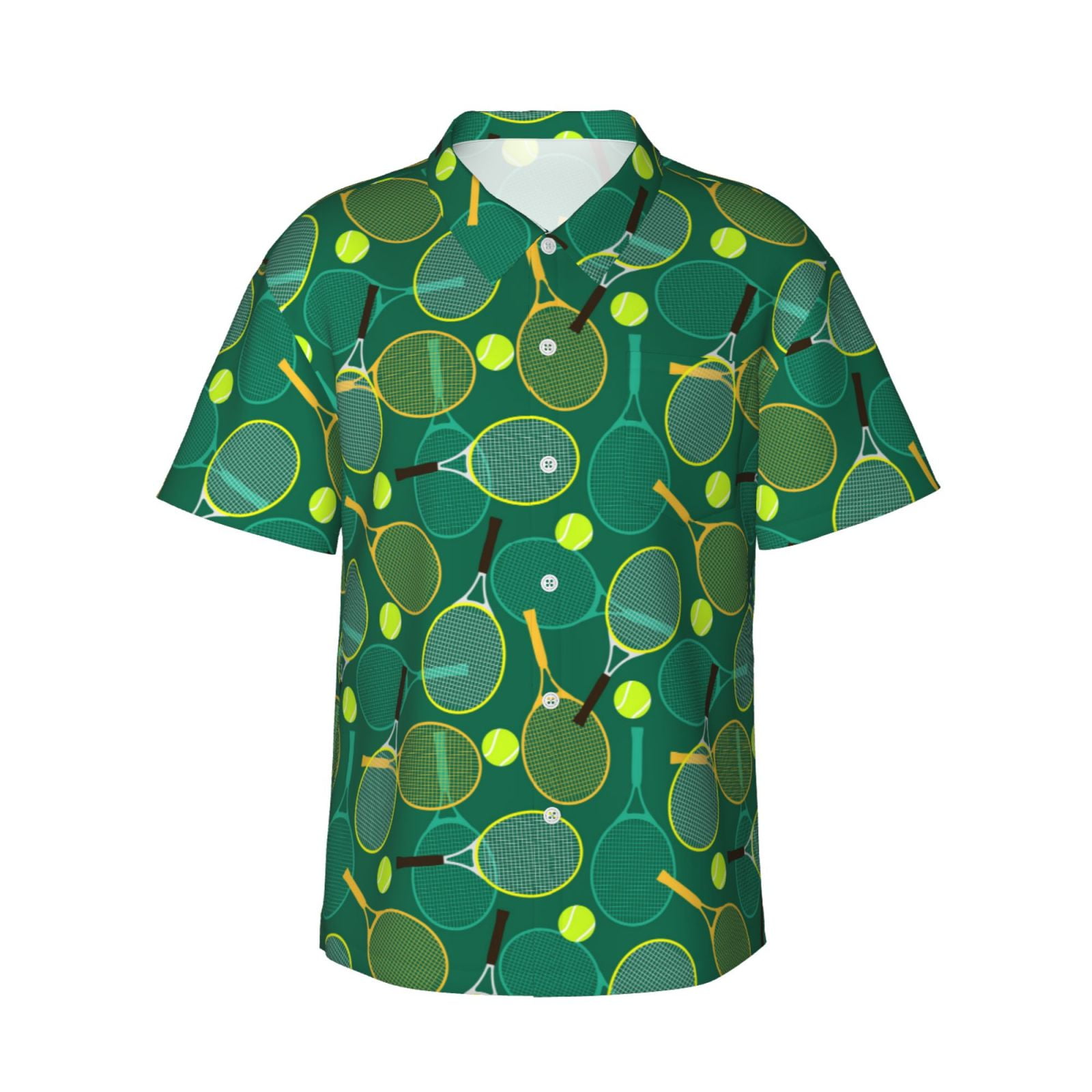 Balery Tennis Rackets and Balls Print Men's Hawaiian Shirts Short ...