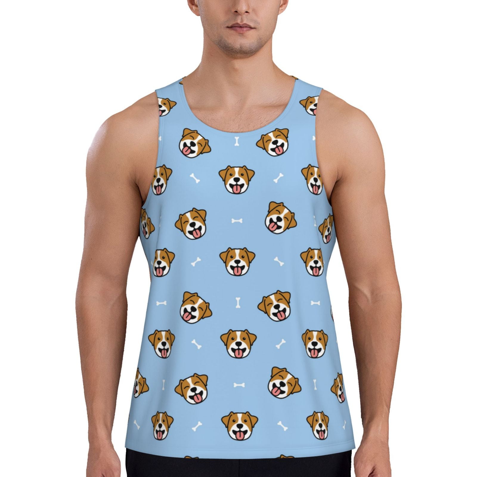 Balery Terrier Pattern Men's Workout Tank Top Gym Muscle Tee Fitness ...
