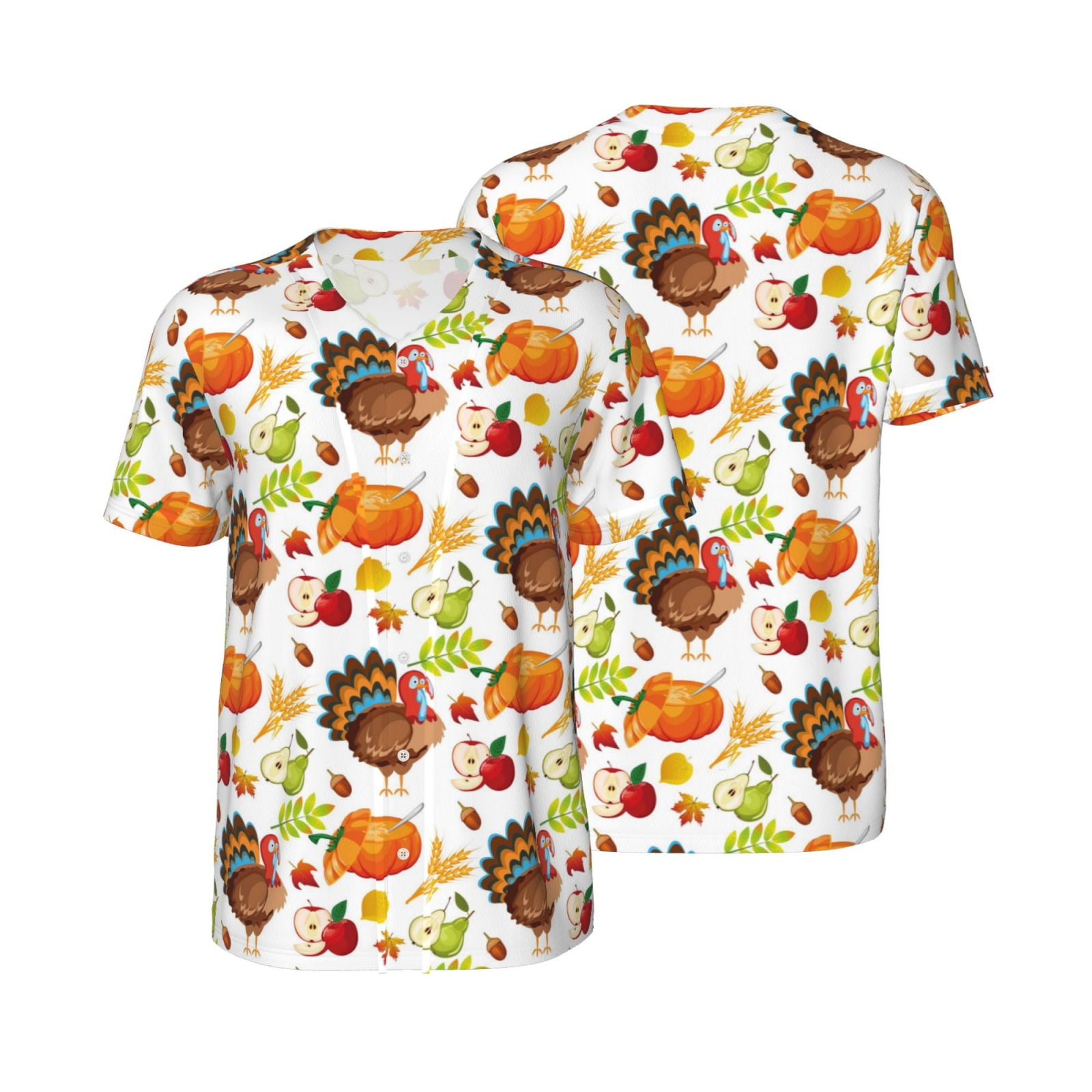 Balery Thanksgiving Turkey Baseball Jersey for Men Casual Button Down ...