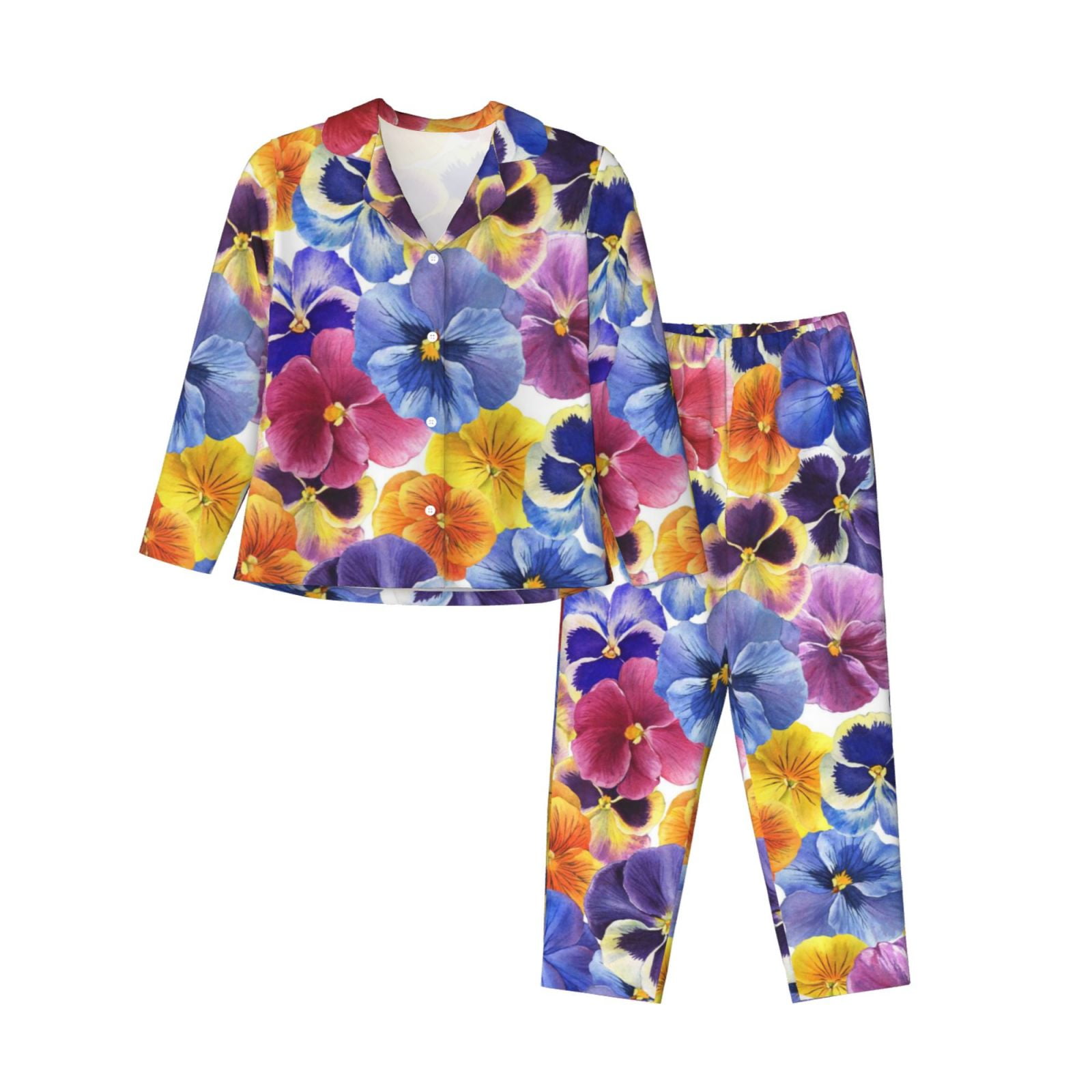 Balery The Garden Tricolor Pansy Flower Pattern Pajama Sets for Women ...