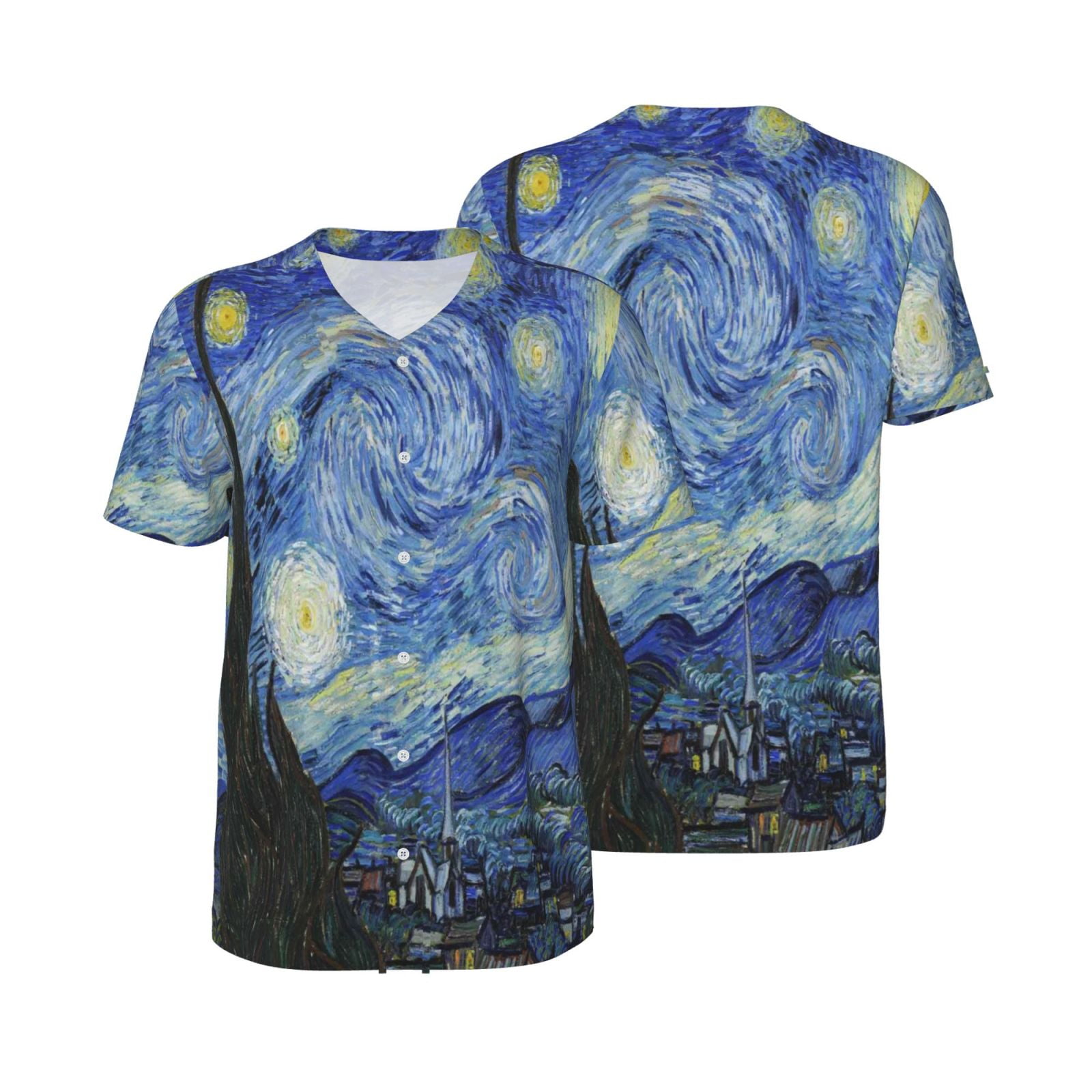 Balery The Starry Night Baseball Jersey for Men Casual Button Down ...
