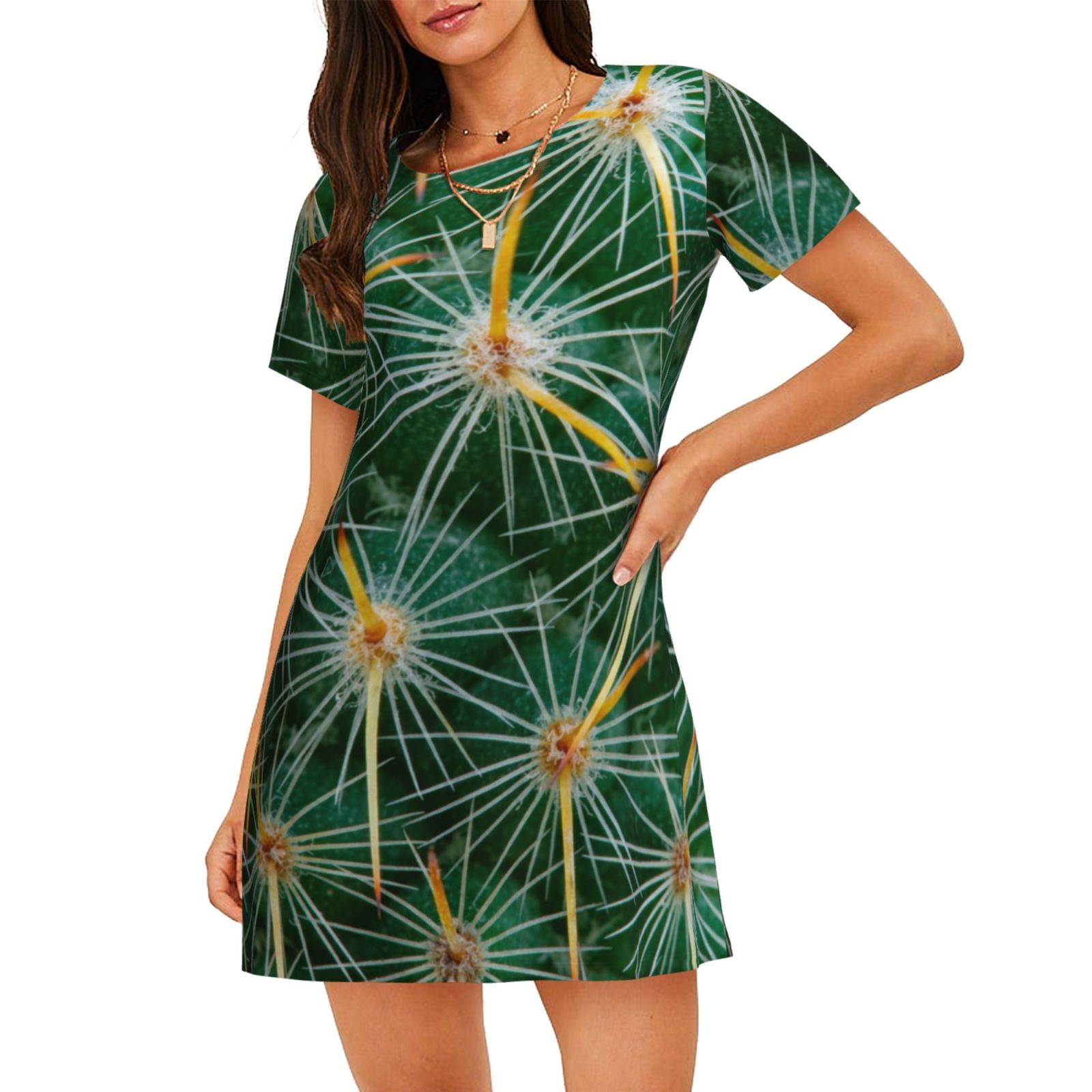 Balery Thorns Of Macro Cactus Pattern Womens Short Sleeve Sleepshirt Scoopneck Cute Nightdress ...