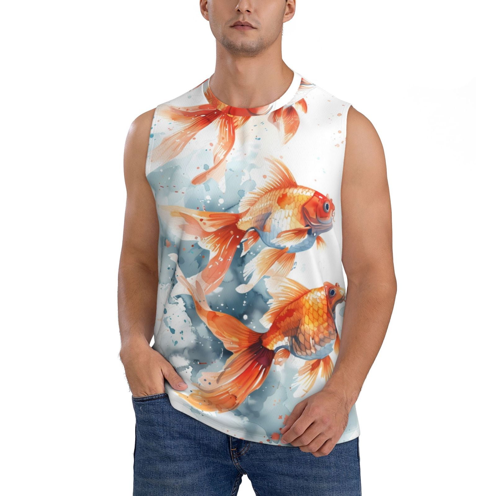 Balery Three Goldfish Watercolor Splash Men's Sleeveless Muscle Shirts ...