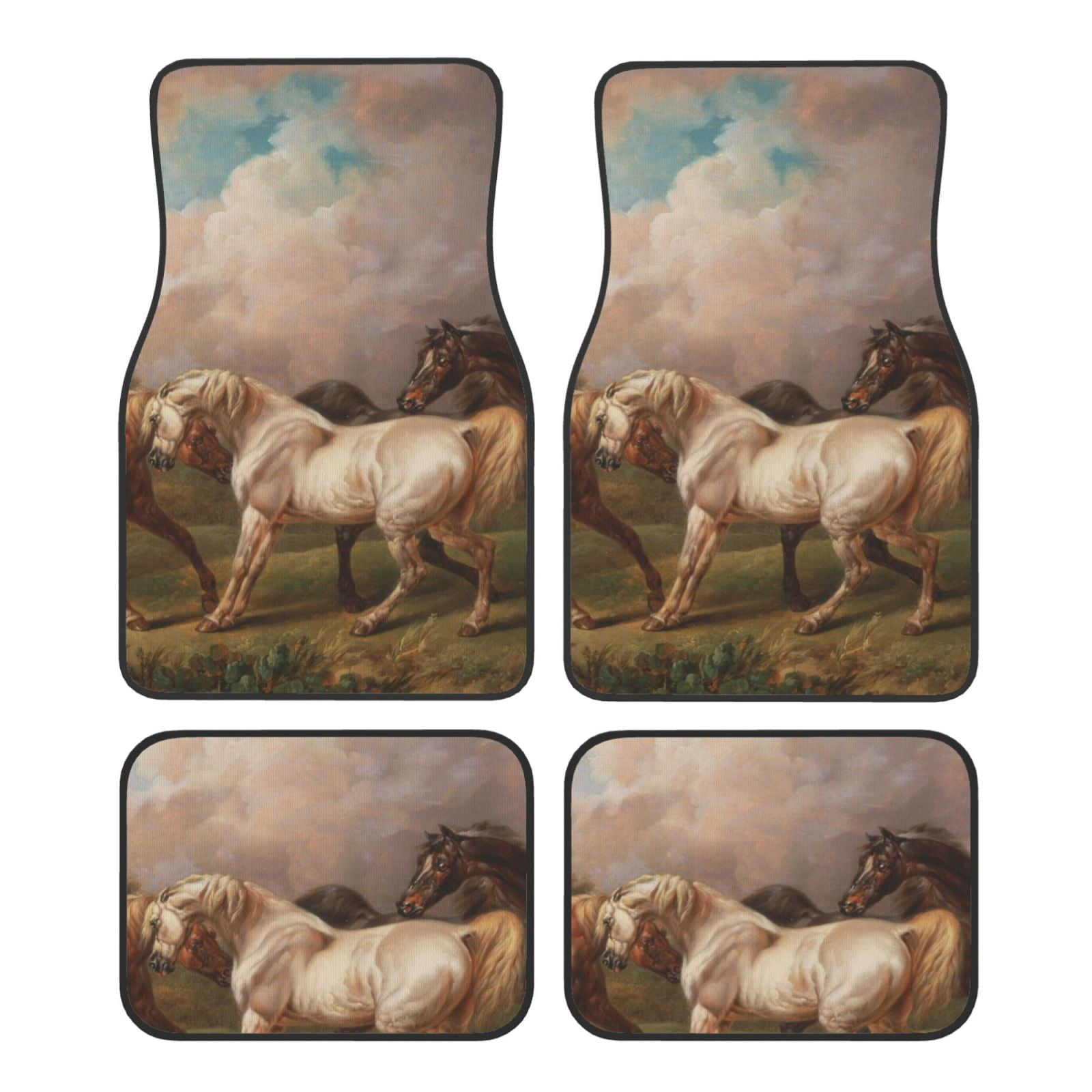 Balery Three Horses Oil Painting Pattern 4-Piece Floor Mats, Heavy-Duty ...