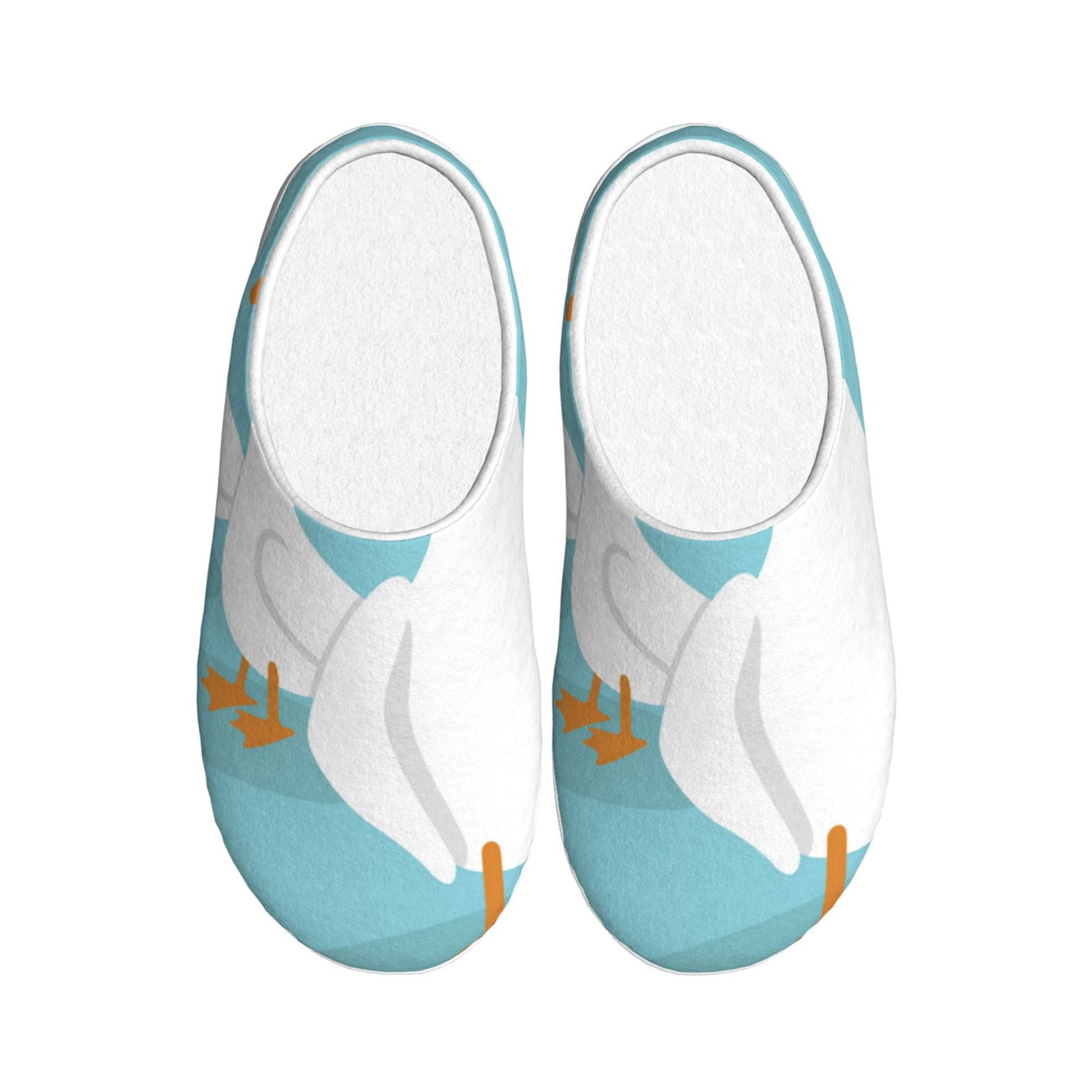 Balery Three White Geese Pattern Women's Fuzzy Memory Foam Slippers ...