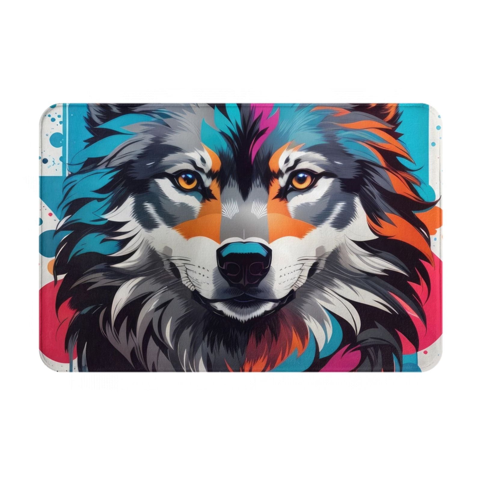 Balery Tie-Dye Wolf Head Doormat, Durable Flannel Fabric, Waterproof ...