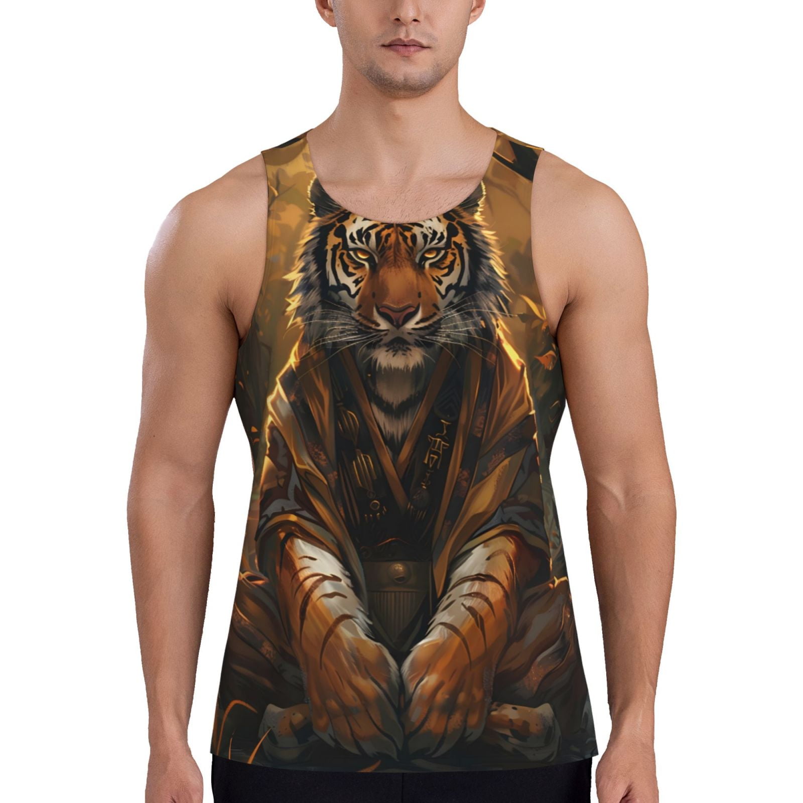 Balery Tiger In The Fallen Leaf Forest Pattern Men's Workout Tank Top ...