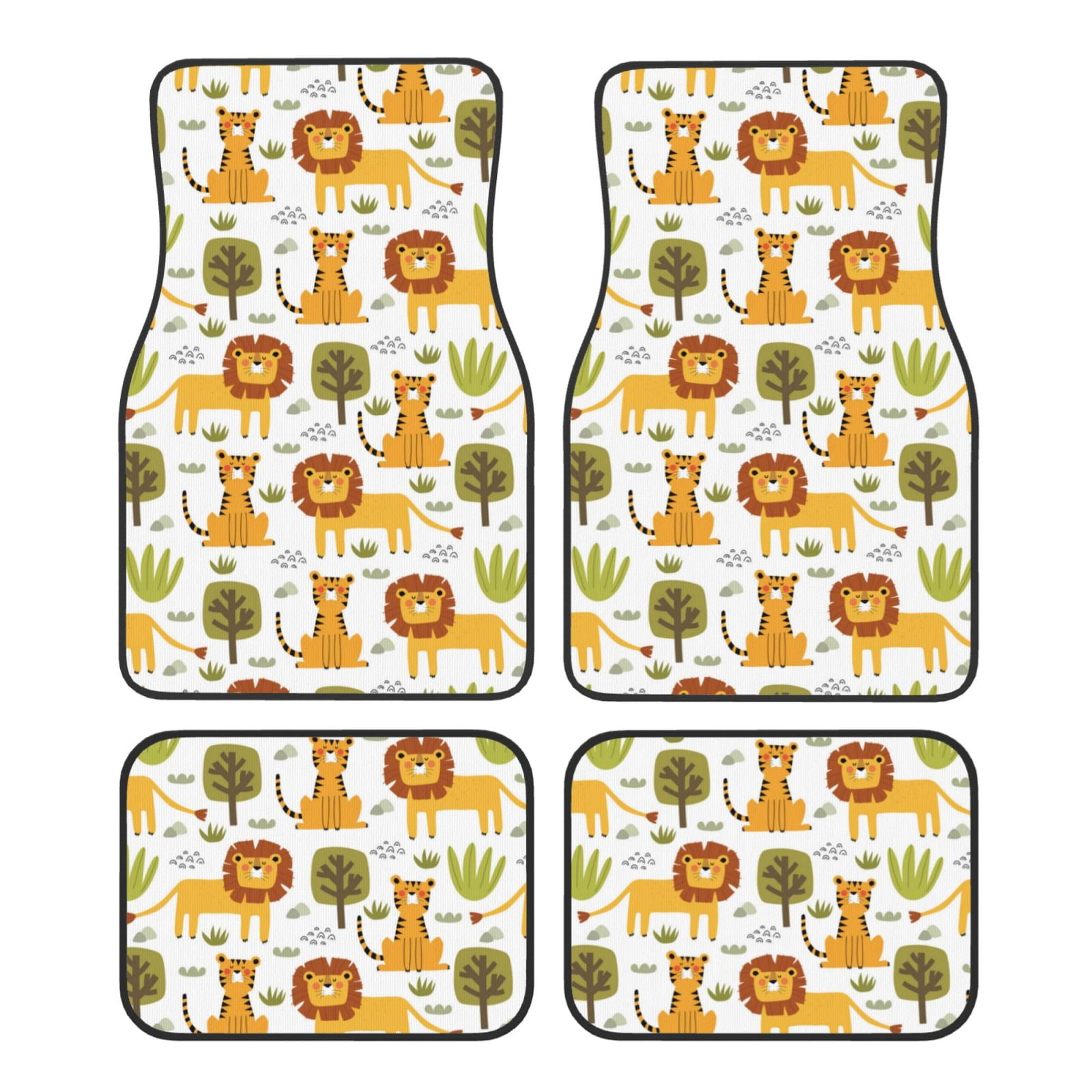 Balery Tiger Lion Pattern 4-Piece Floor Mats, Heavy-Duty Rubber Liners ...