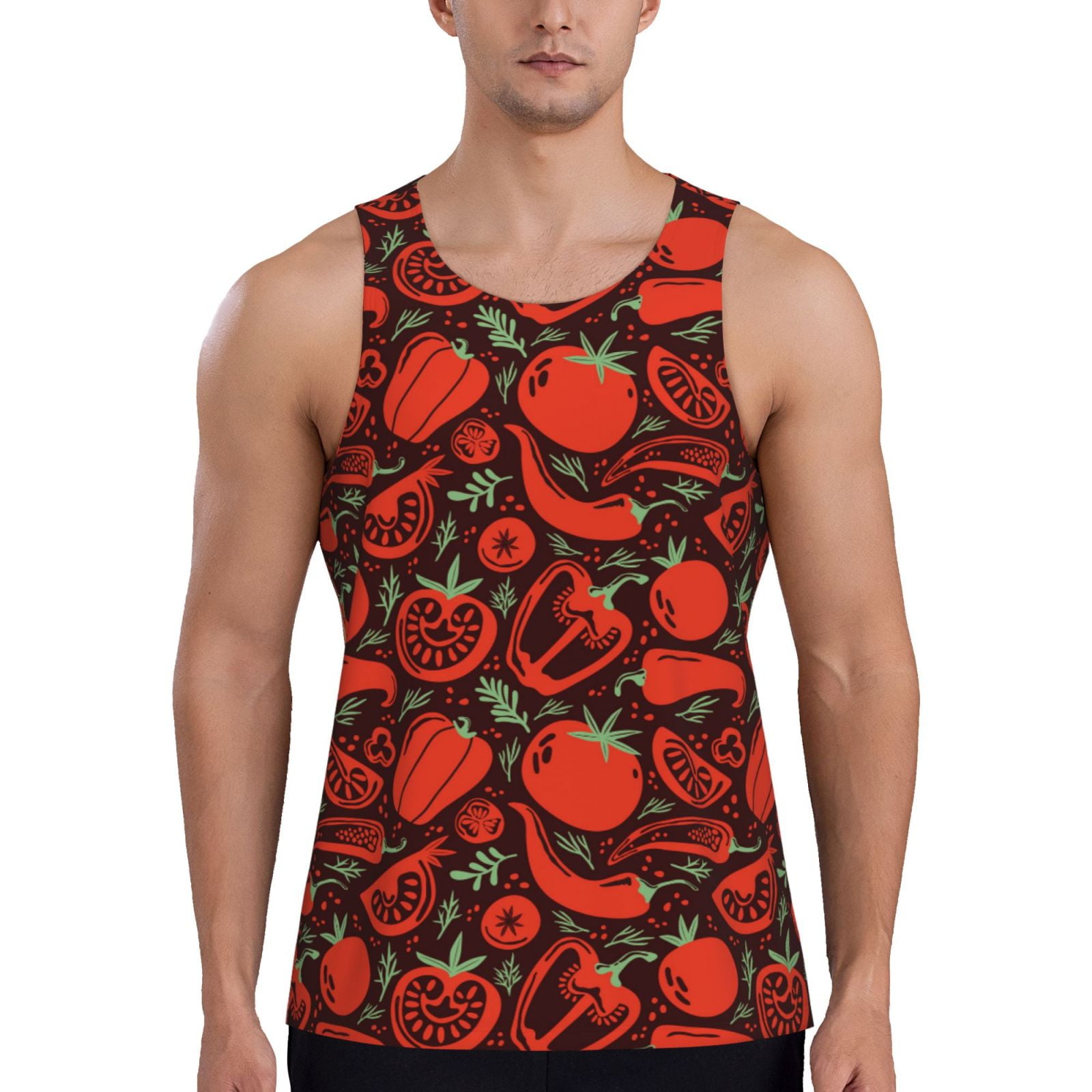Balery Tomatoes And Chili Pattern Men's Workout Tank Top Gym Muscle Tee ...