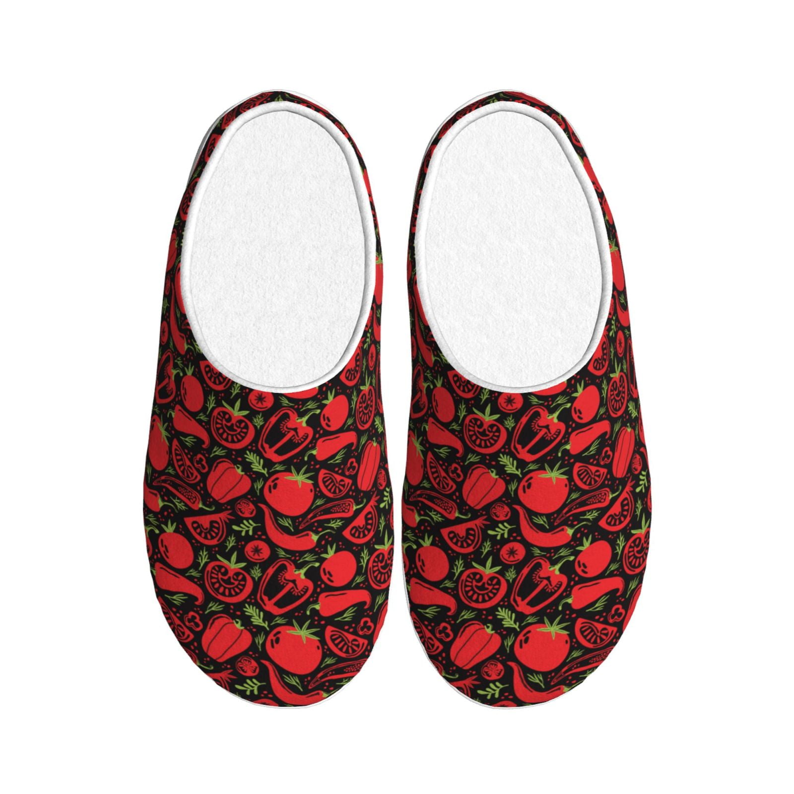 Balery Tomatoes And Chili Pattern Women's Fuzzy Memory Foam Slippers ...