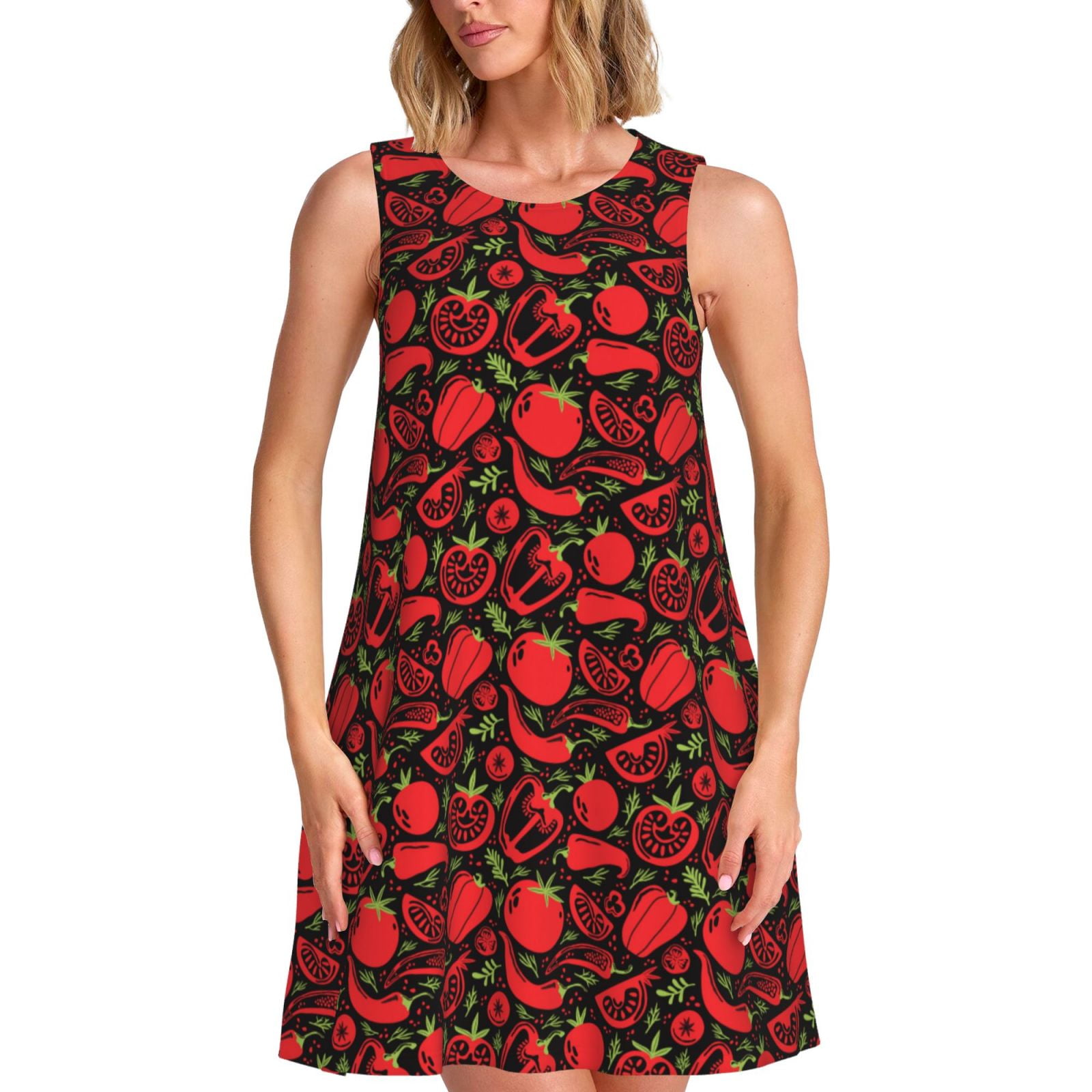 Balery Tomatoes And Chili Pattern Women’s Summer Dresses – Loose ...