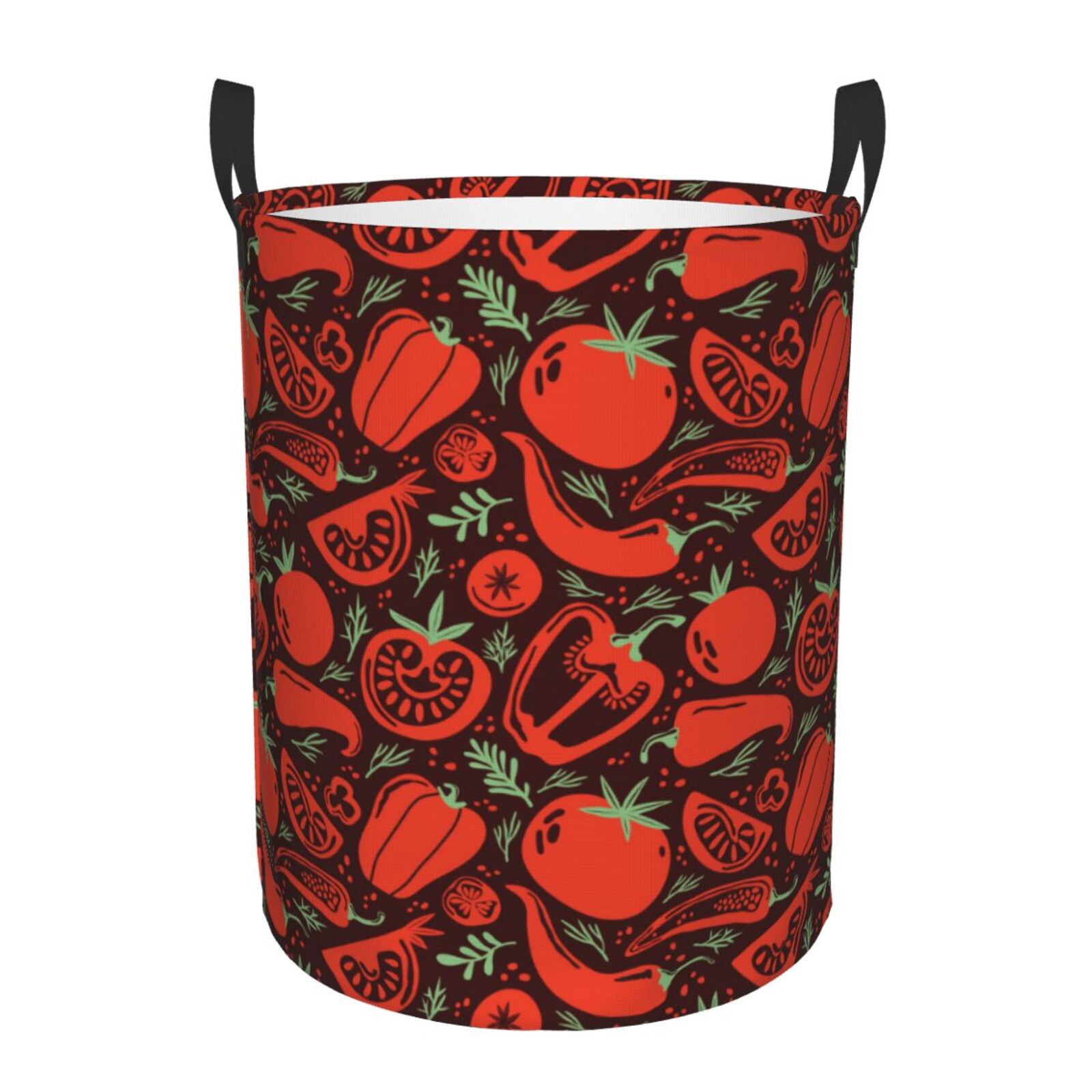 Balery Tomatoes And Chili Round Laundry Basket with Handles Waterproof ...