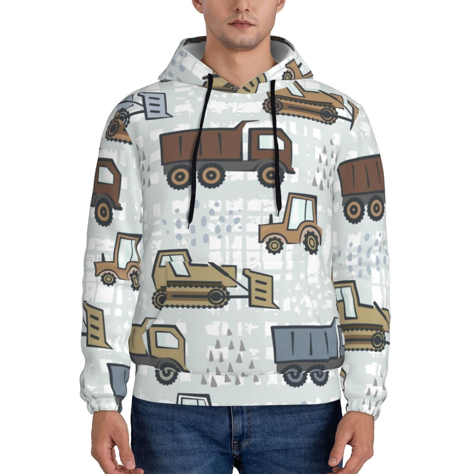 Balery Tractor and Dumper Pattern Mens Hoodie Kangaroo Pocket Hoodie ...