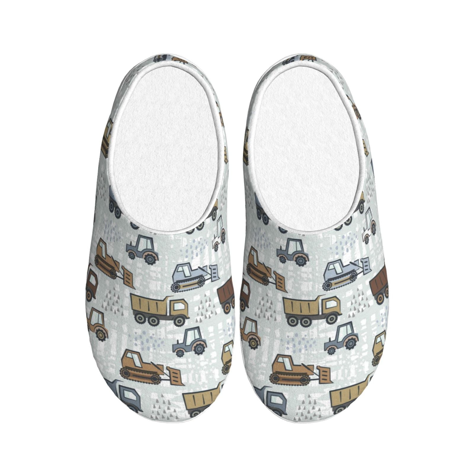 Balery Tractor and Dumper Pattern Women's Fuzzy Memory Foam Slippers ...