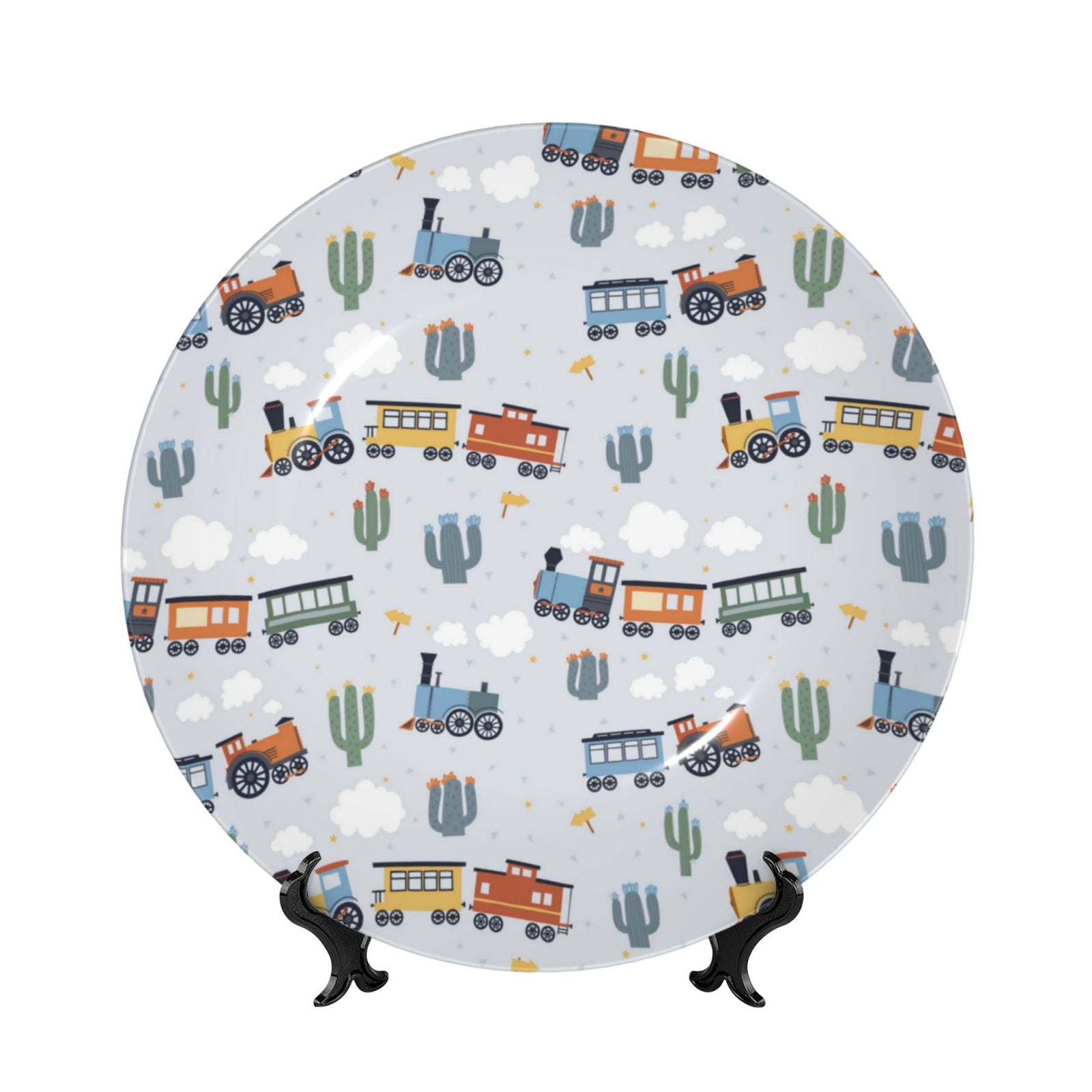 Balery Trains And Cactuse Print Bone China Decorative Plate Ceramic ...