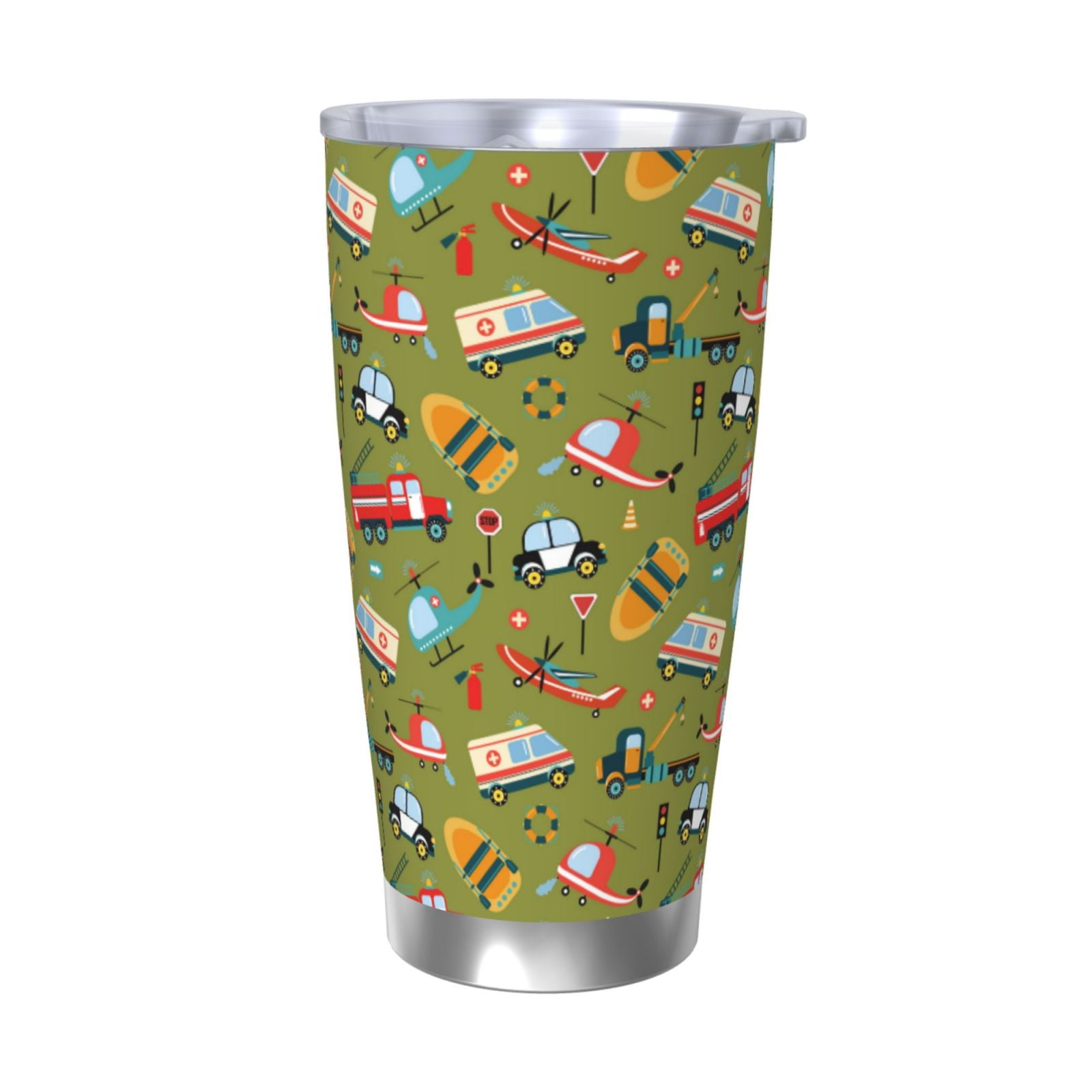 Balery Transportation Prints Pattern 20oz Insulated Car Cup with Dual ...