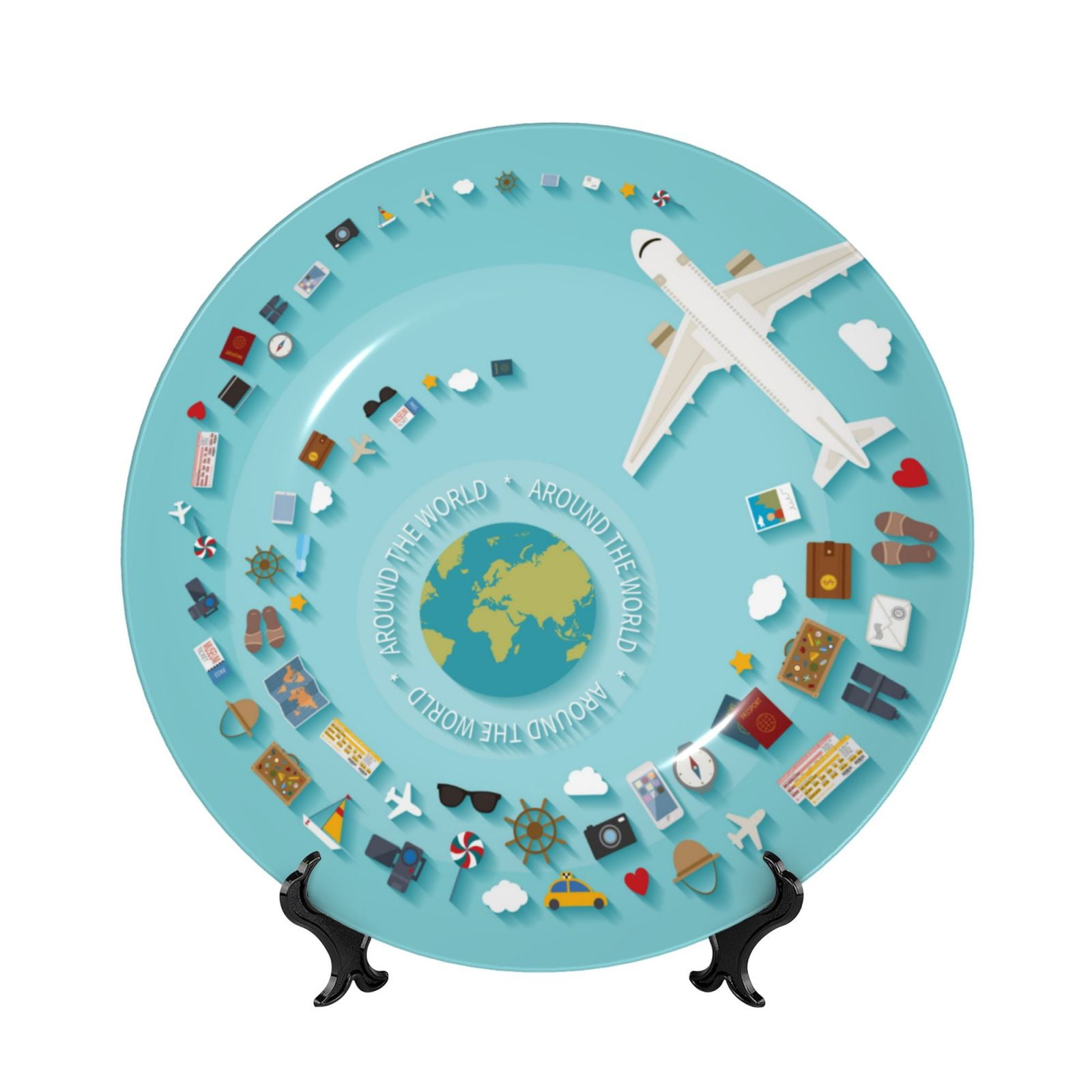 Balery Travelling on Airplane Print Bone China Decorative Plate Ceramic ...
