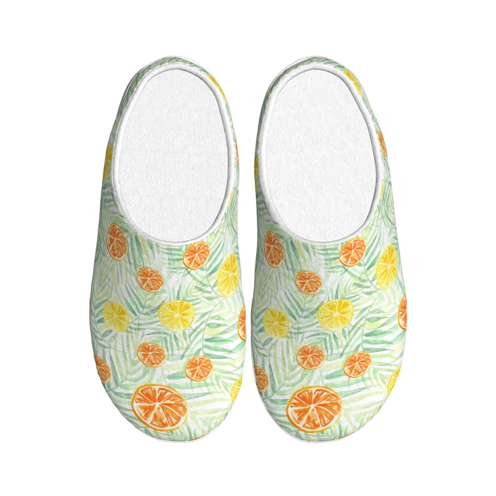 Balery Tree Palms Lemon Pattern Women's Fuzzy Memory Foam Slippers ...