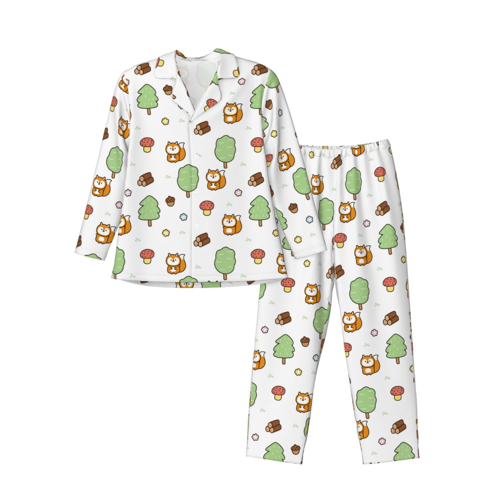 Balery Tree Squirrel Pattern Pajama Sets for Men Long Sleeve 2 Piece ...