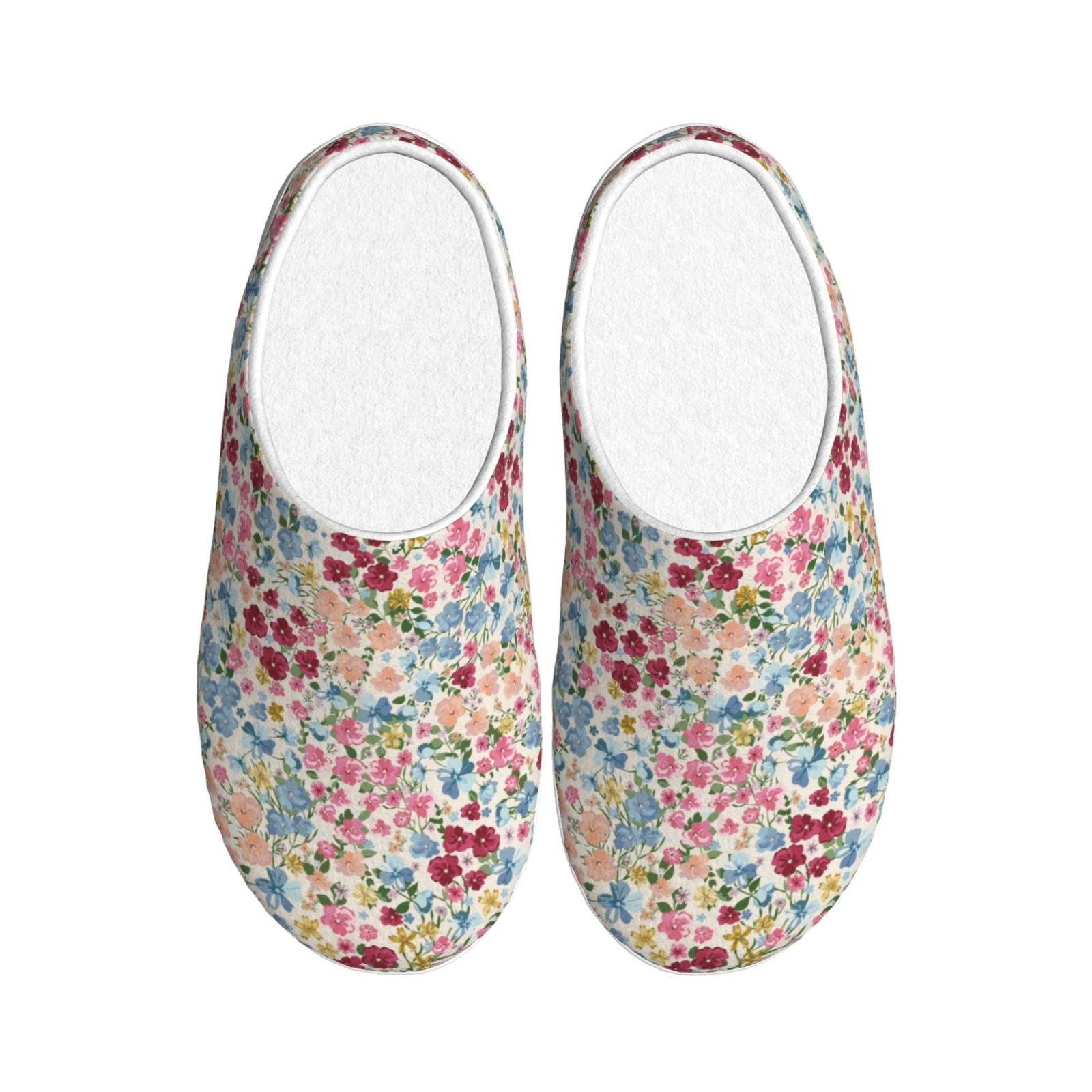 Balery Trendy Floral Design Pattern Women's Fuzzy Memory Foam Slippers ...