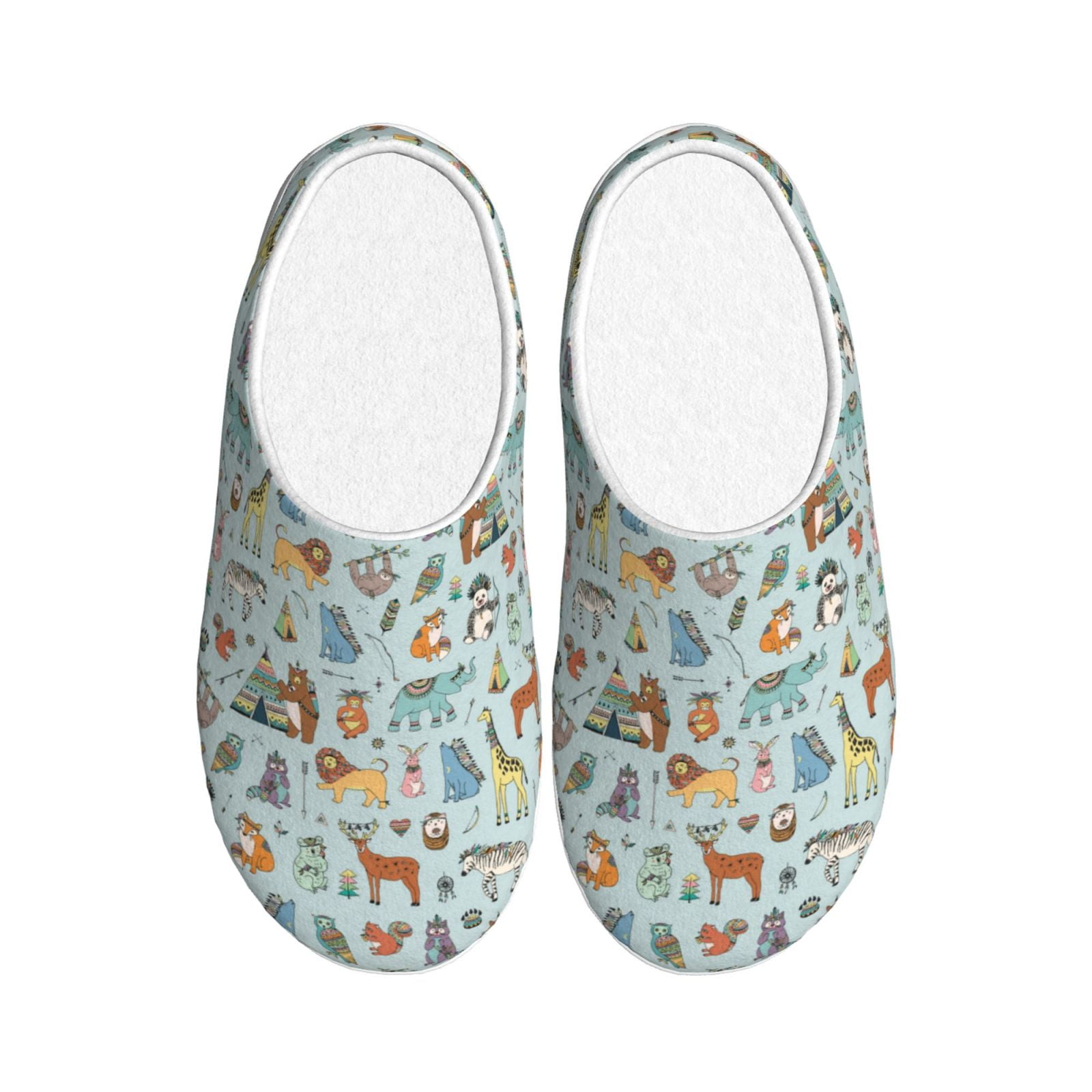 Balery Tribal Animals Pattern Women's Fuzzy Memory Foam Slippers Fluffy ...