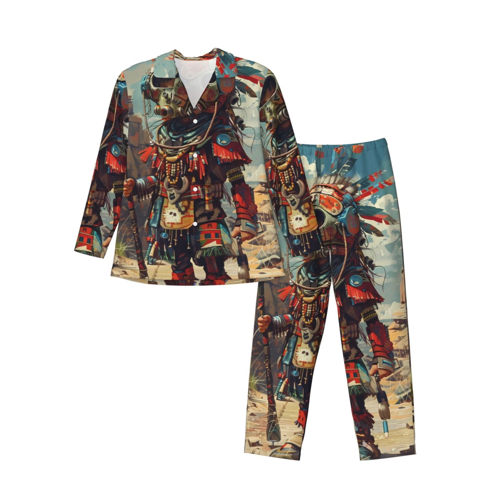 Balery Tribal Futuristic Warrior Pattern Pajama Sets for Men Long ...